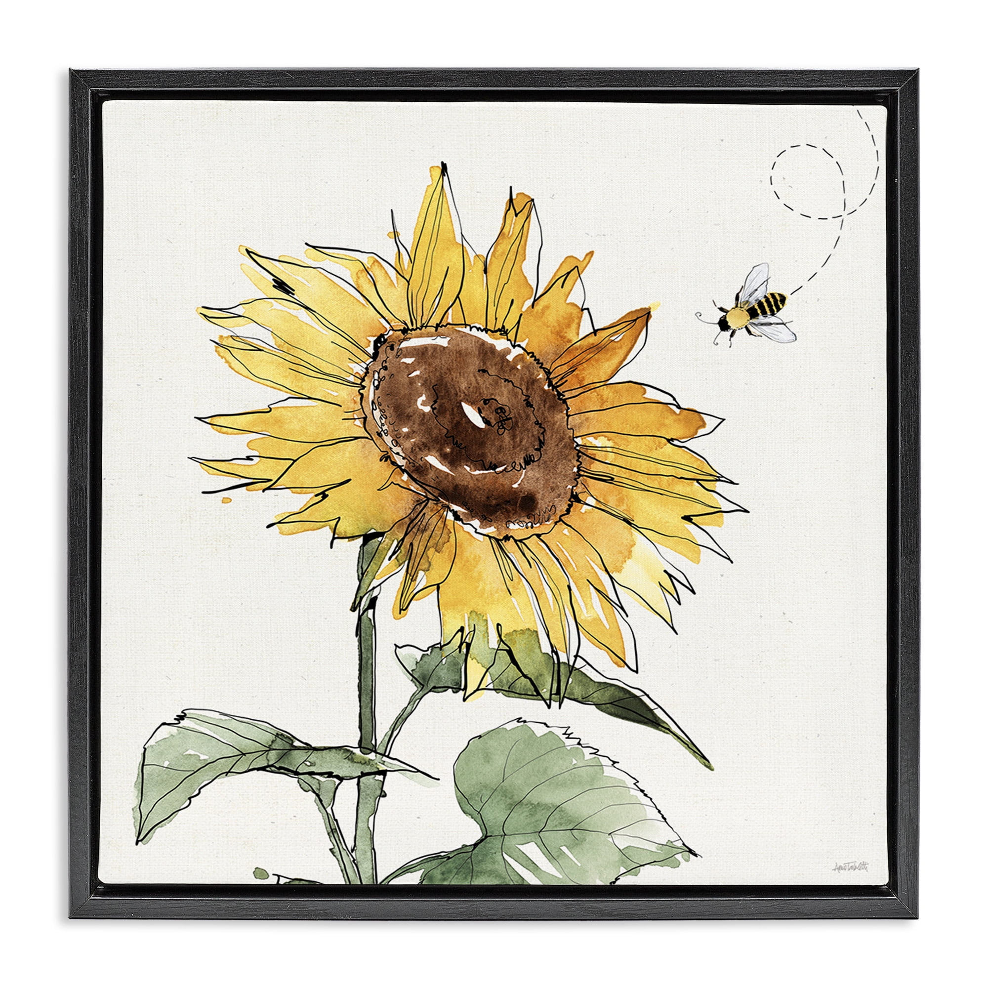 Stupell Industries Cheerful Sunflower Buzzing Bee Botanical & Floral ...