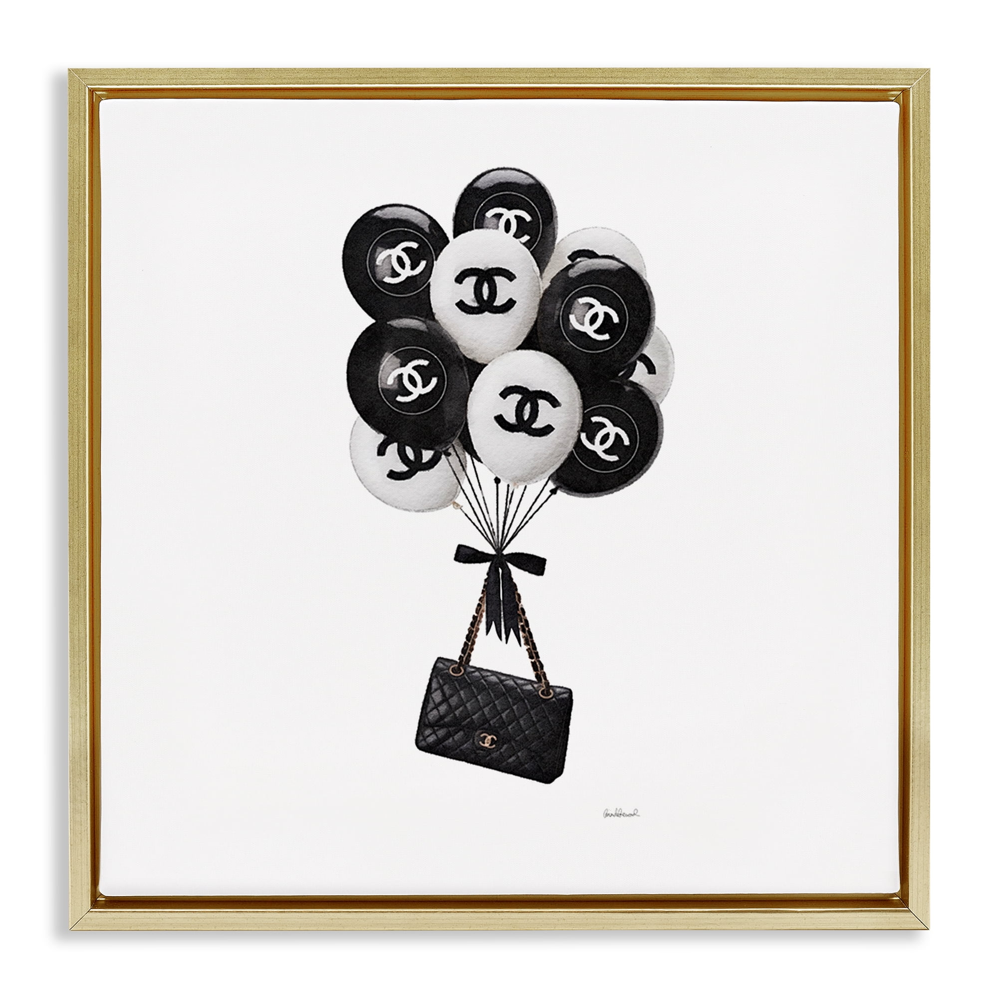 Stupell Industries Chic Balloons & Purse Gold Framed Floater Canvas ...