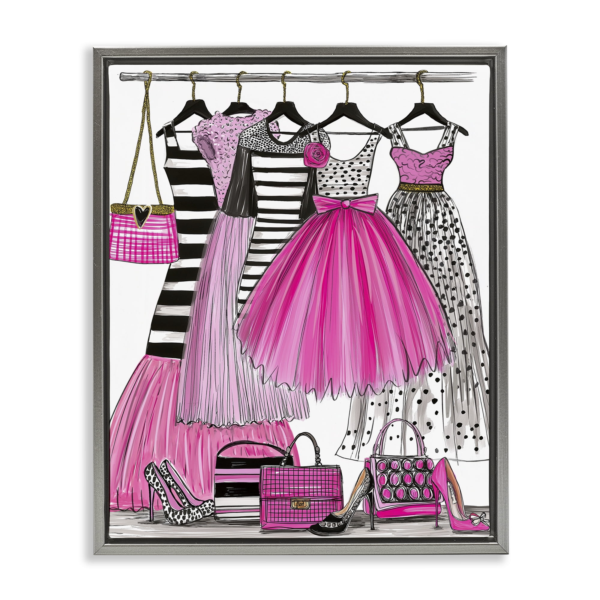 Stupell Industries Chic Pink Tulle Dresses Gray Framed Floater Canvas ...