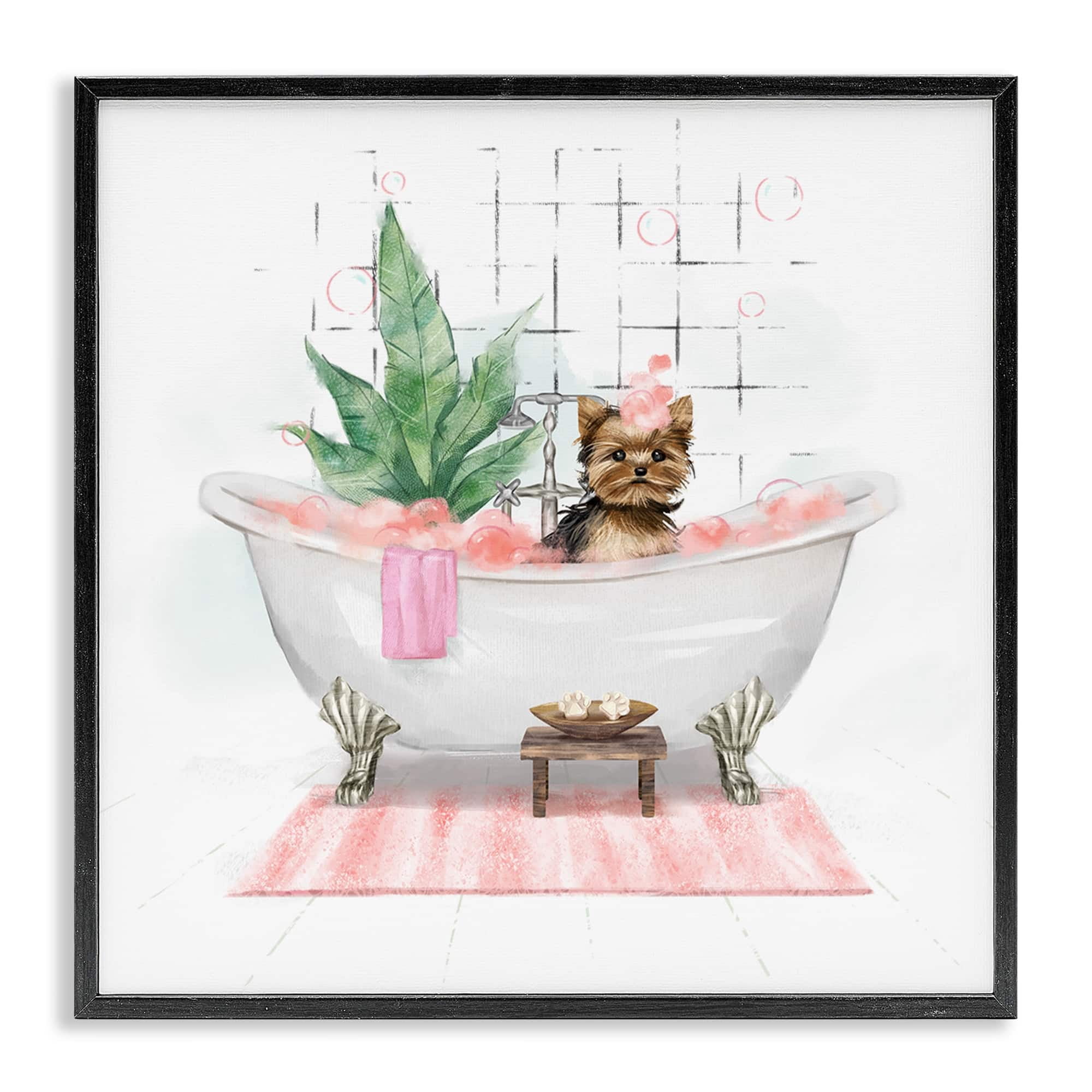Stupell Industries Chic Yorkie Dog in Pink Bubble Bath, 12 x 12, Design ...