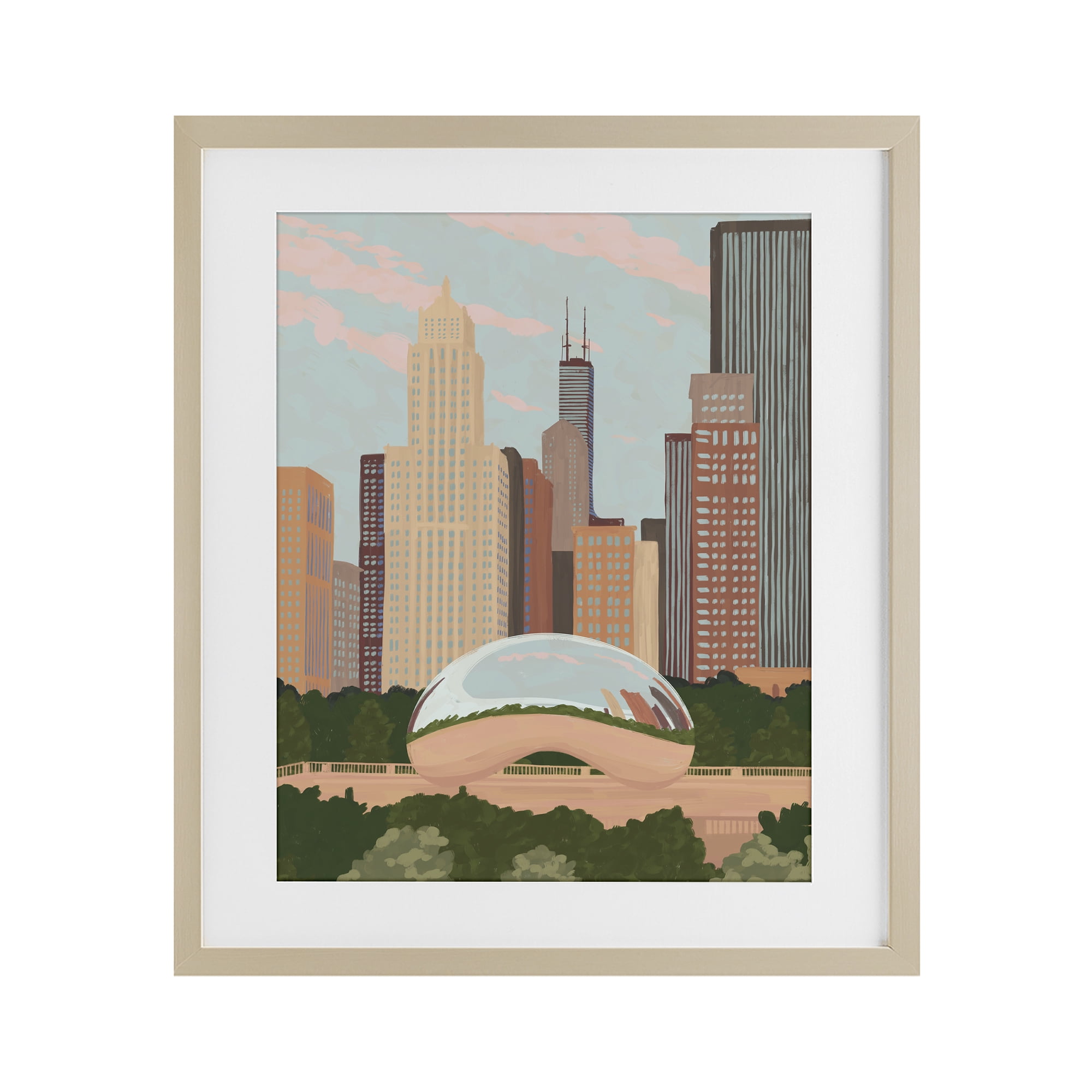 Stupell Industries Chicago Bean Cityscape Birch Framed Print Under ...