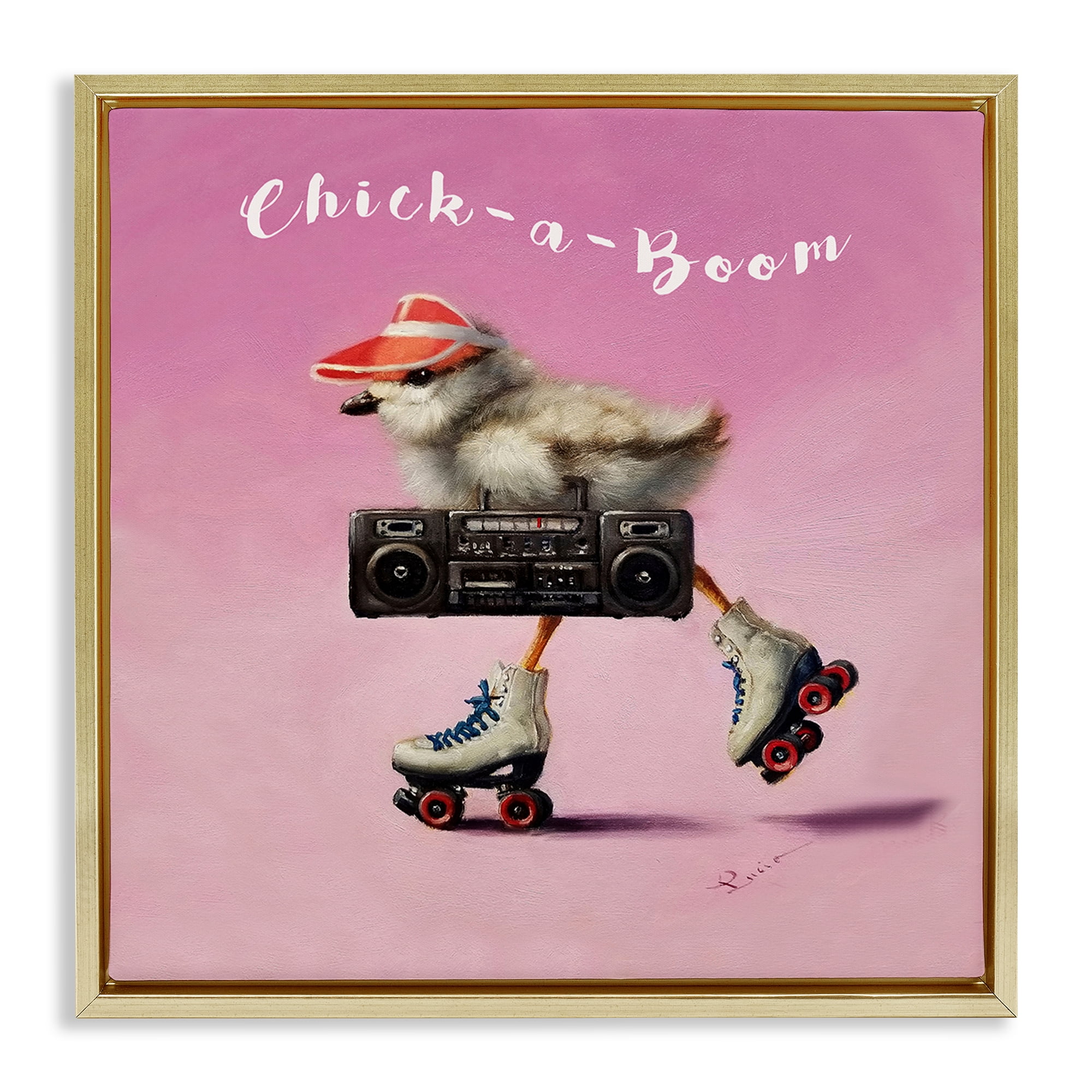 Stupell Industries Chick-A-Boom Boombox Bird Animals Painting Gold ...