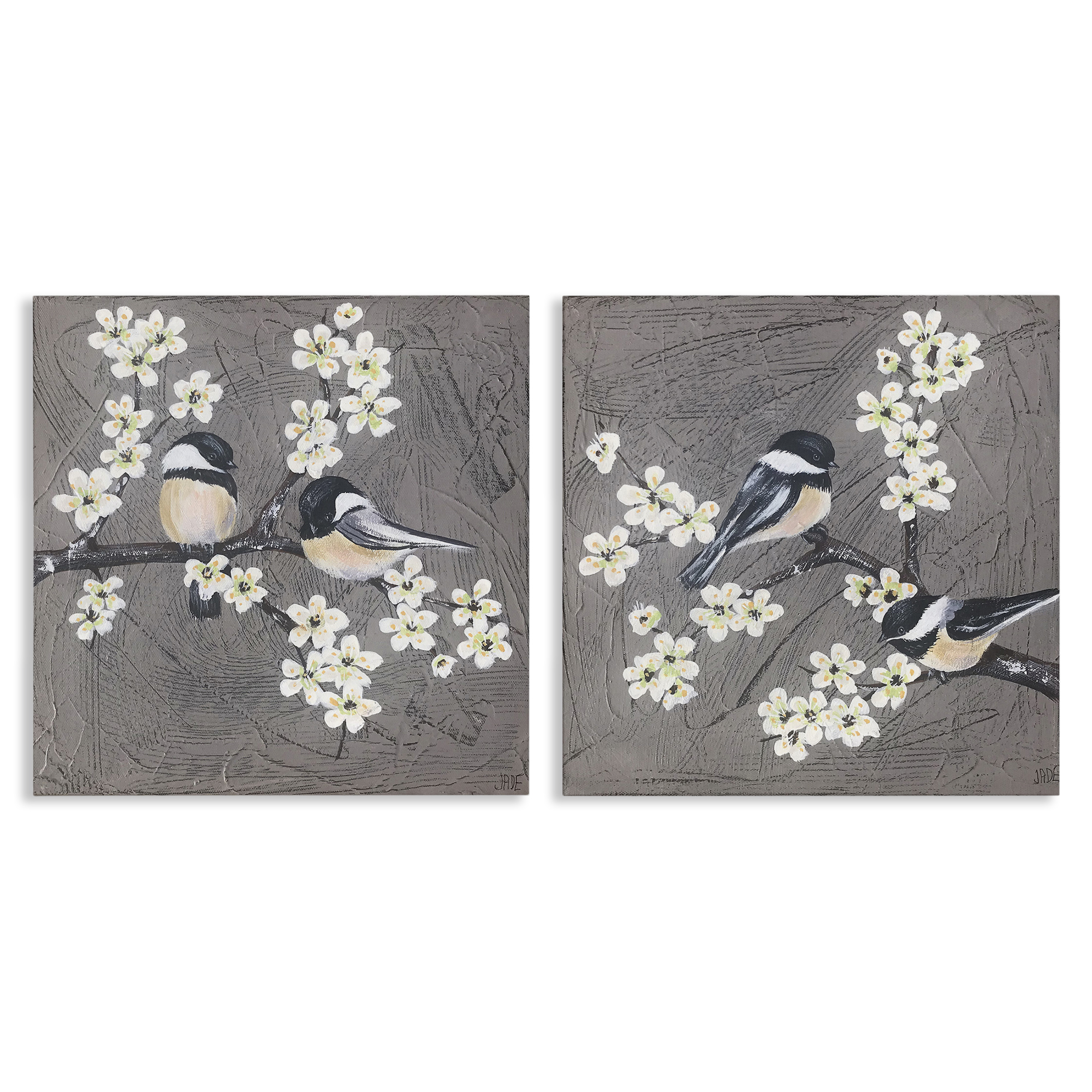 Stupell Industries Chickadee Birds Flowering Branch Animals Painting ...