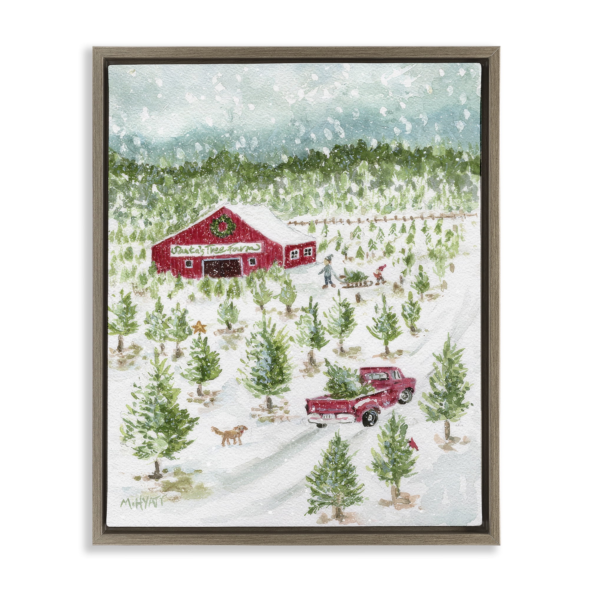 Stupell Industries Christmas Tree Farm Holiday Painting Brown Floater ...