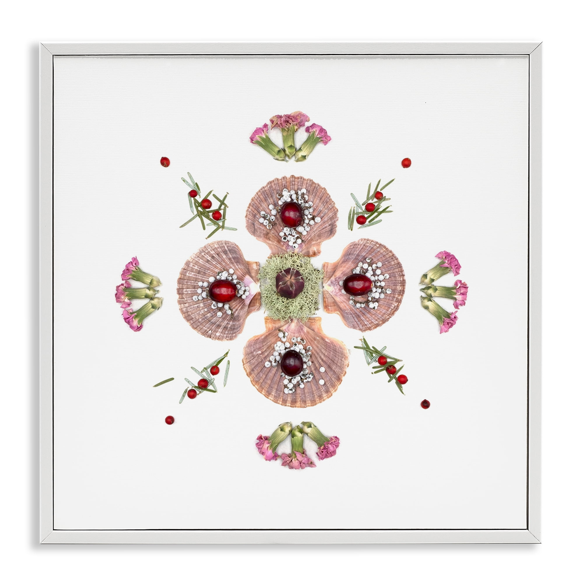 Stupell Industries Clam Shells & Botanicals Pattern White Framed Giclee ...