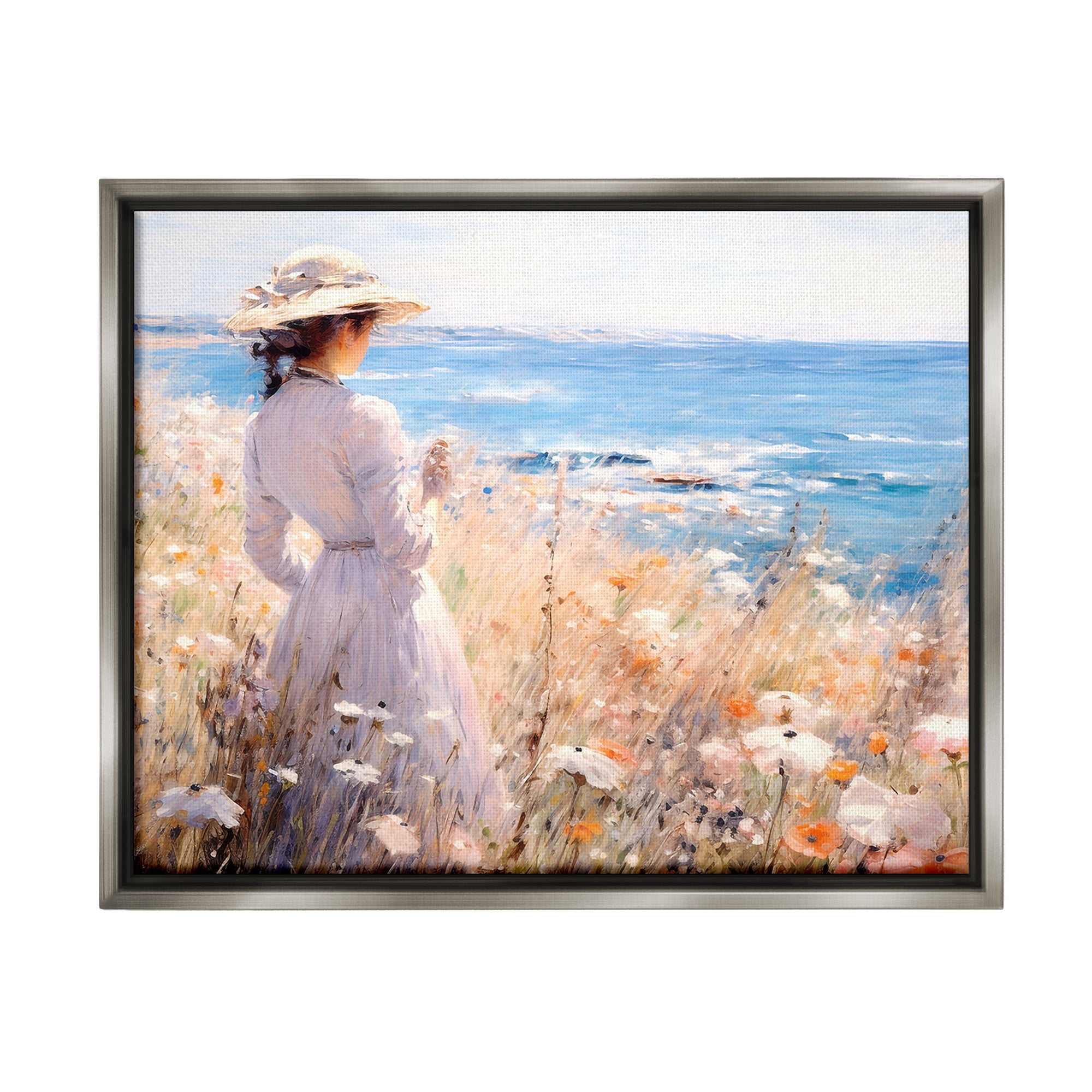 Stupell Industries Classic Woman by Shore Landscape Painting Gray ...