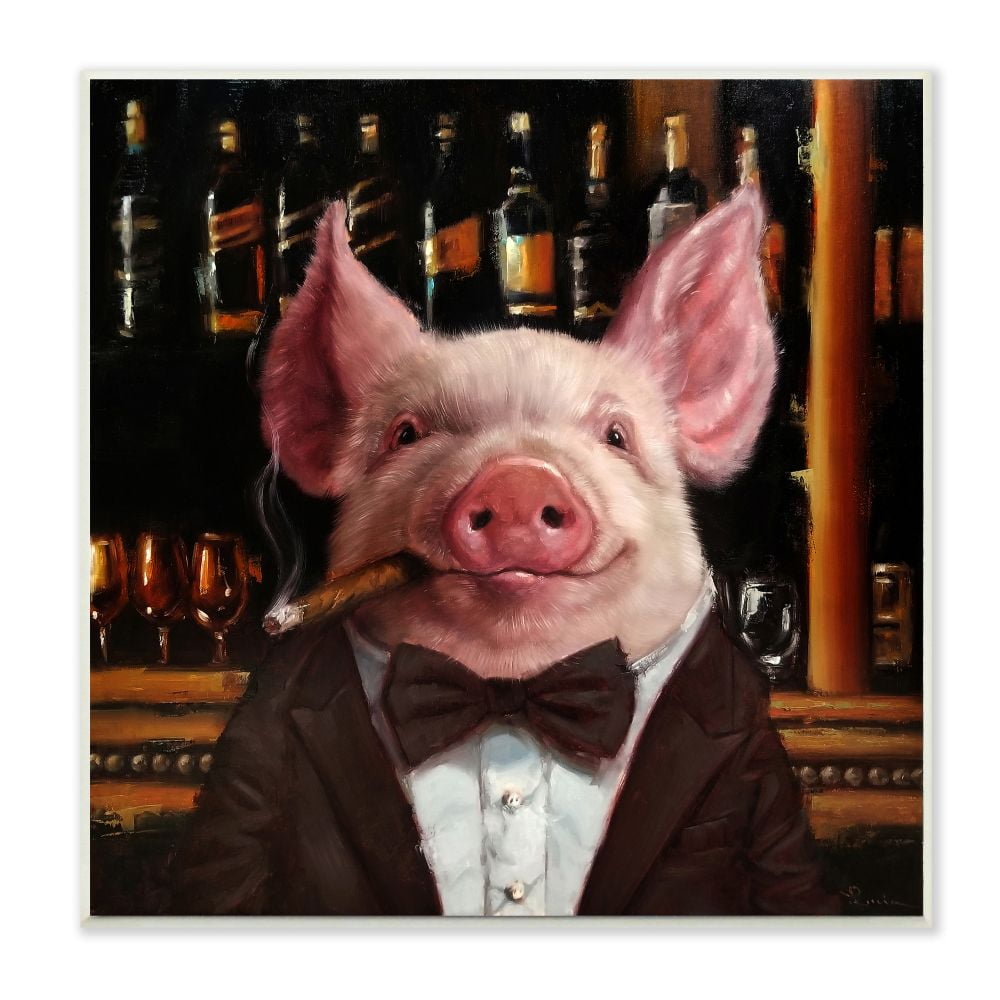 Stupell Industries Classy Pig at Cigar Bar Farm Animal Painting ...