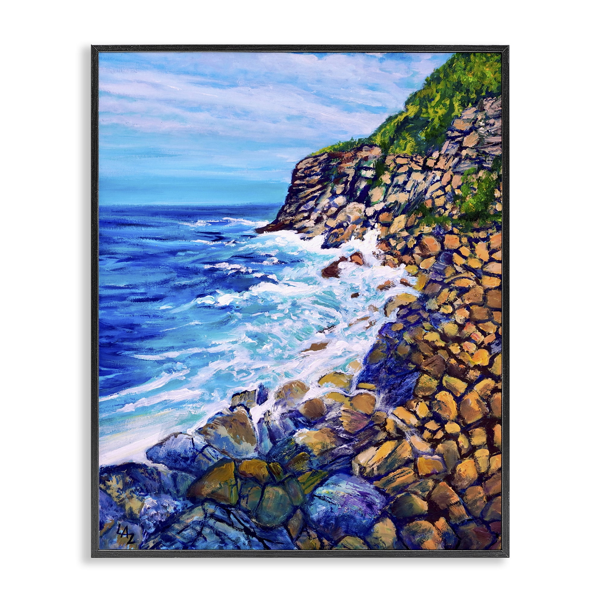 Stupell Industries Cliffside Ocean Spray Black Framed Giclee Art ...