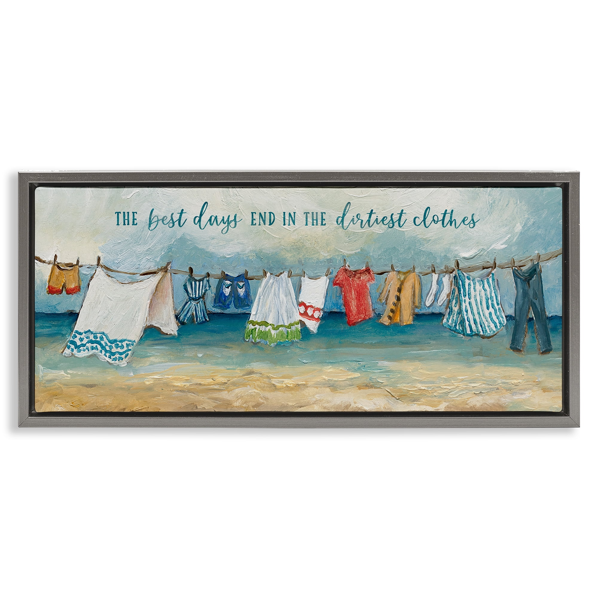 Stupell Industries Clothesline By The Sea Gray Framed Floater Canvas ...