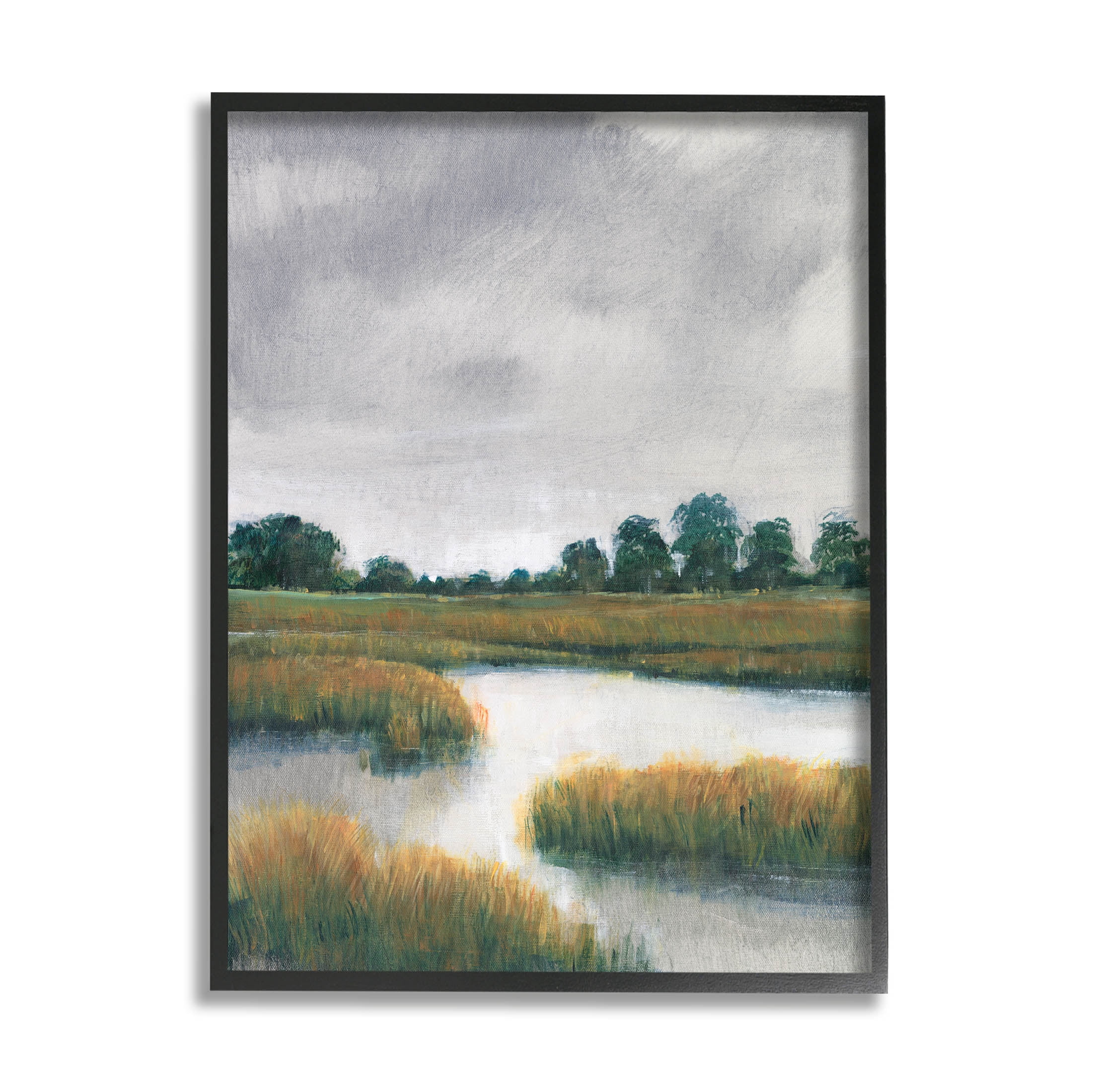 Stupell Industries Cloudy Rural Marsh Landscape Painting Black Framed ...