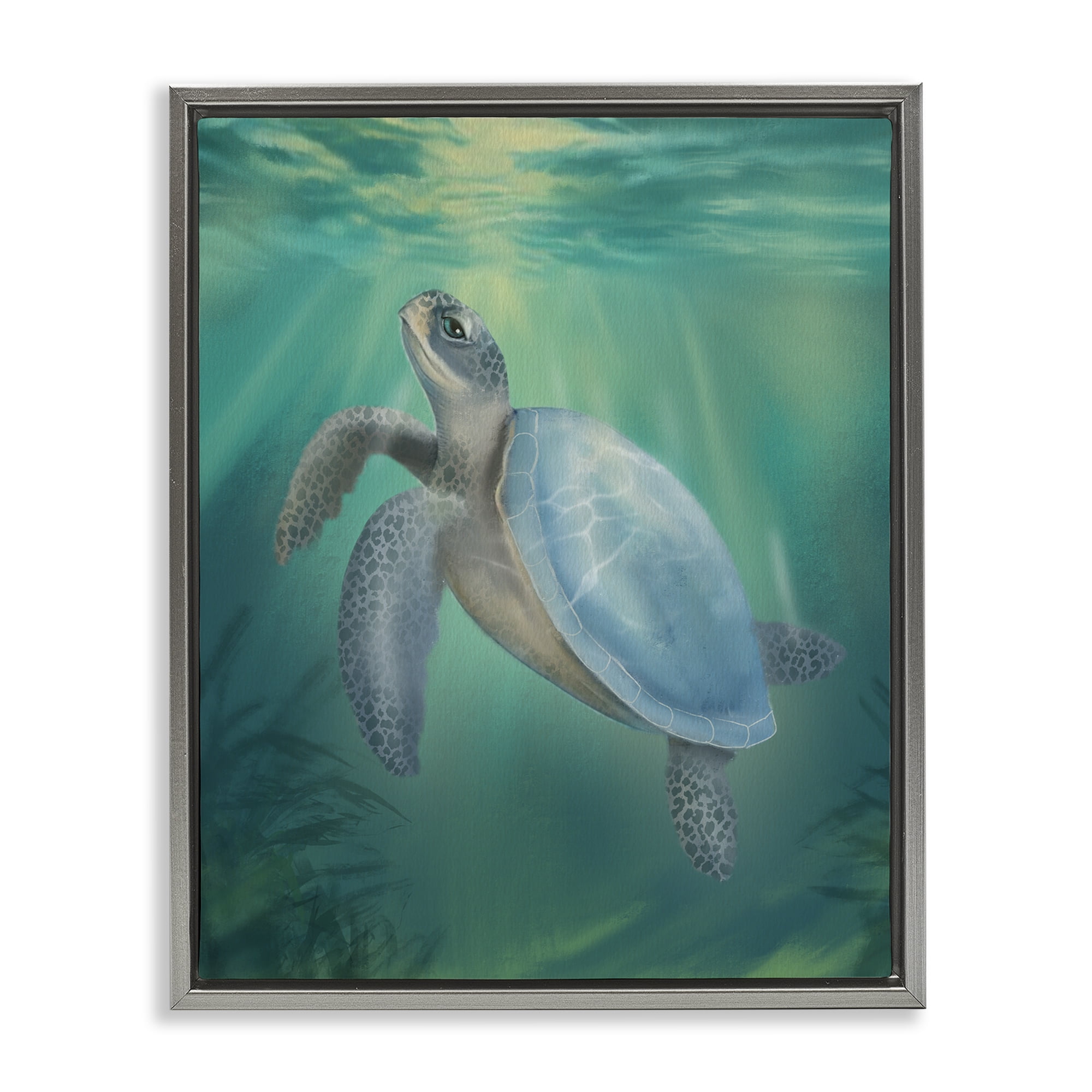 Stupell Industries Coastal Beach Sea Turtle Gray Framed Floater Canvas ...