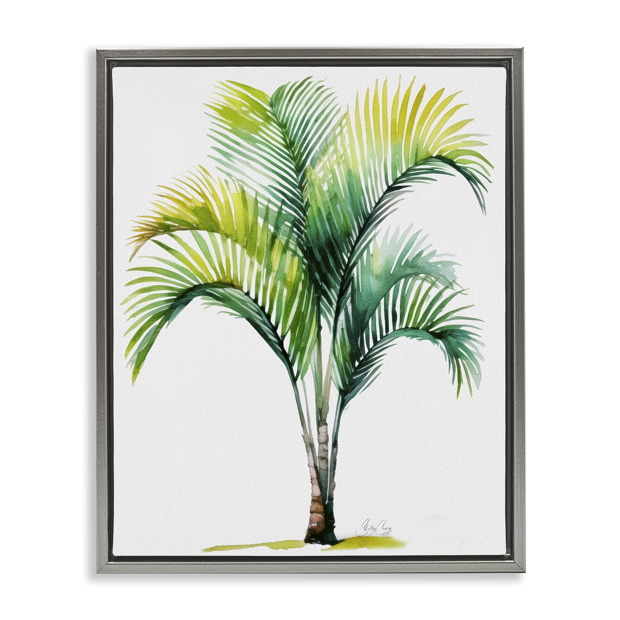 Stupell Industries Coastal Canopy Palm Tree Gray Framed Floater Canvas ...
