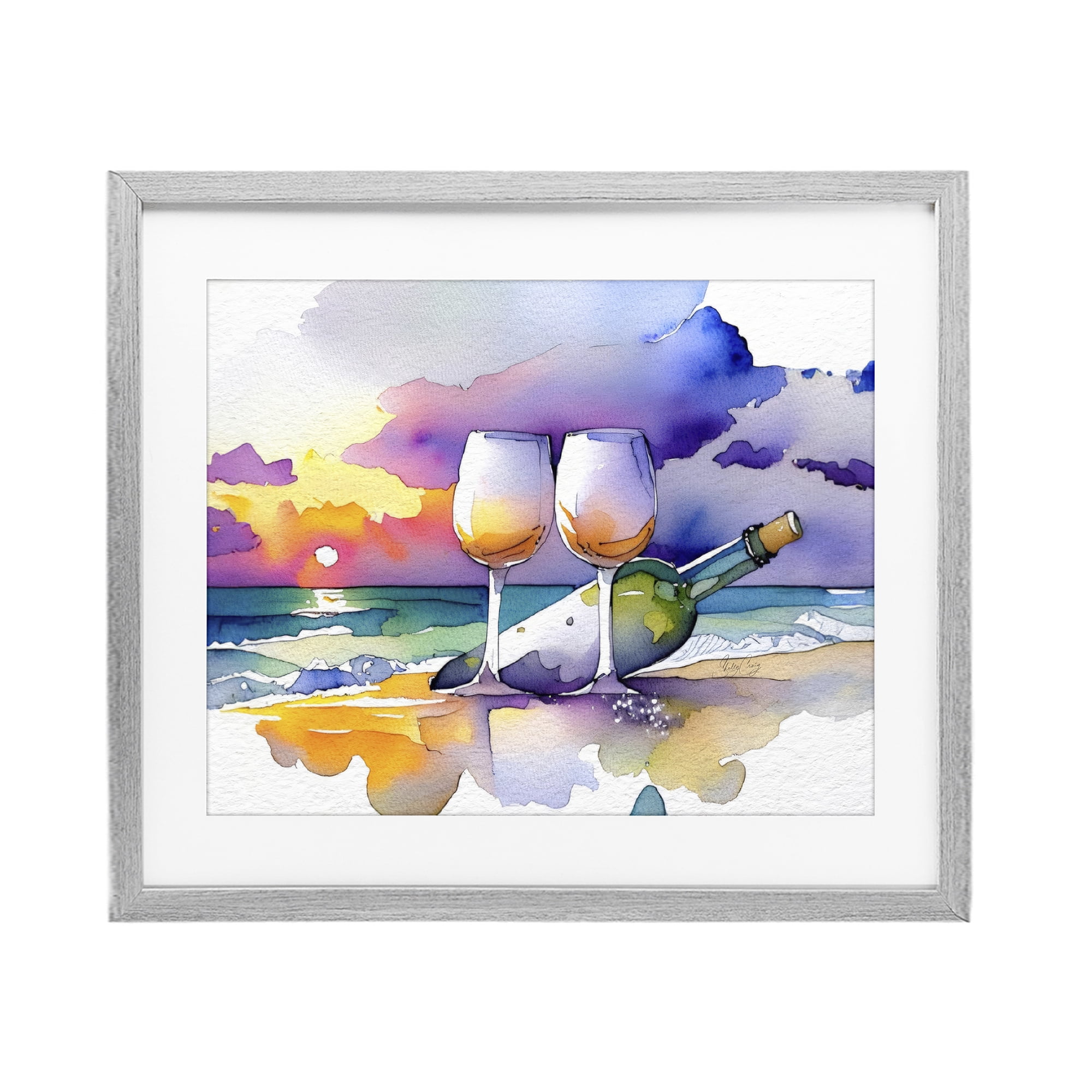 Stupell Industries Coastal Cheers with Wine Gray Framed Print Under ...