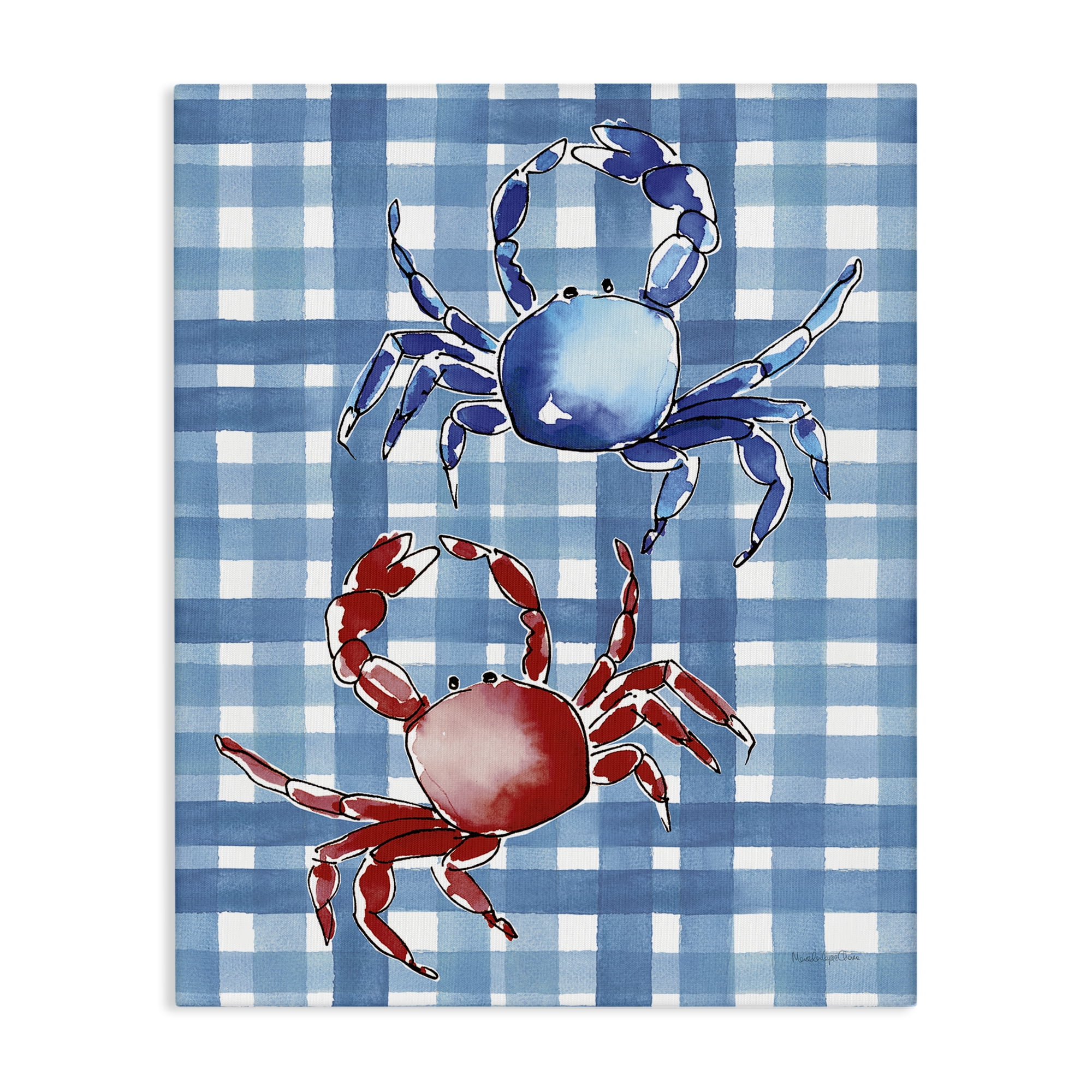 Stupell Industries Coastal Crabs on Plaid Animals Painting Wrapped Canvas Art Print Wall Art, 36 ...