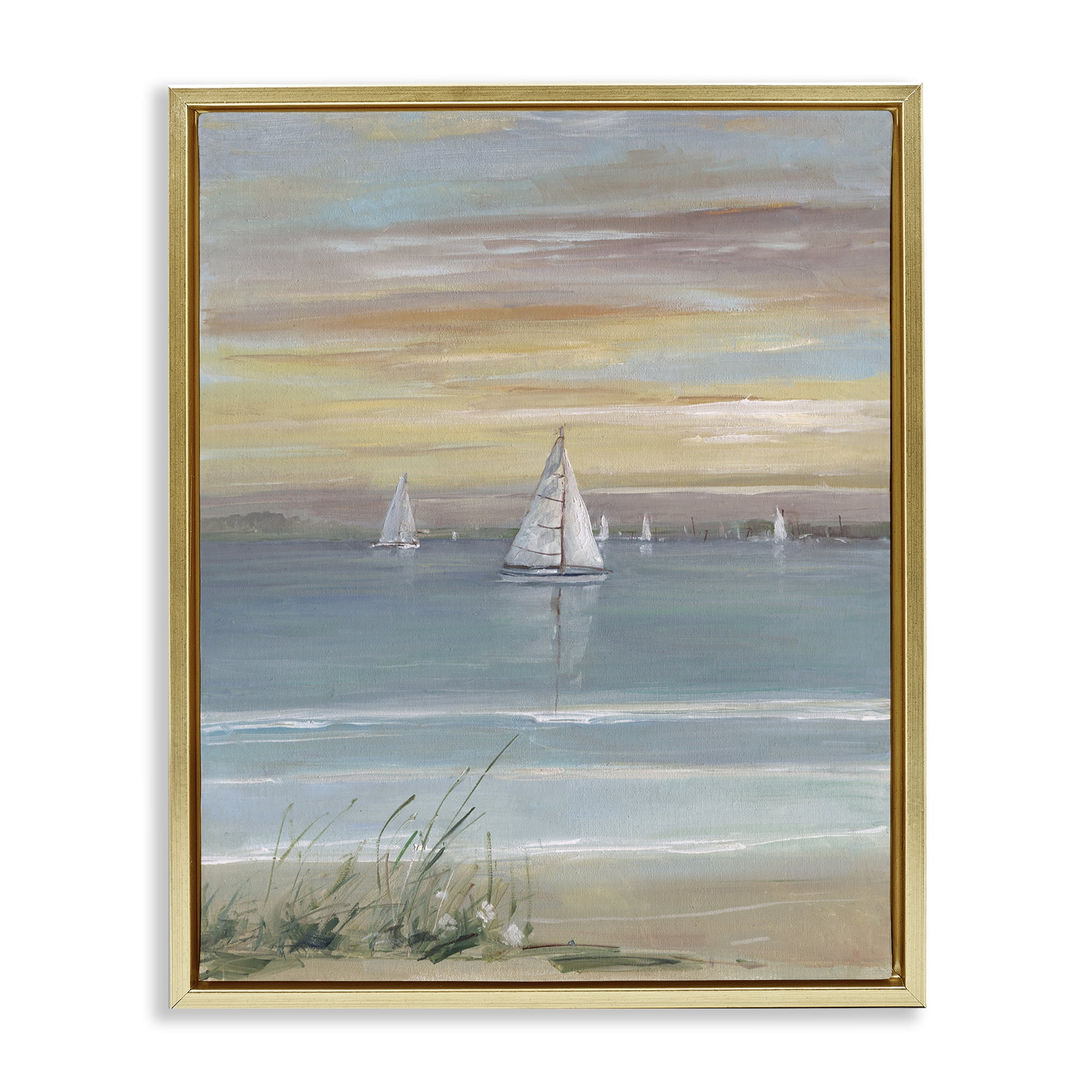 Stupell Industries Coastal Sailboats At Twilight Gold Framed Floater ...