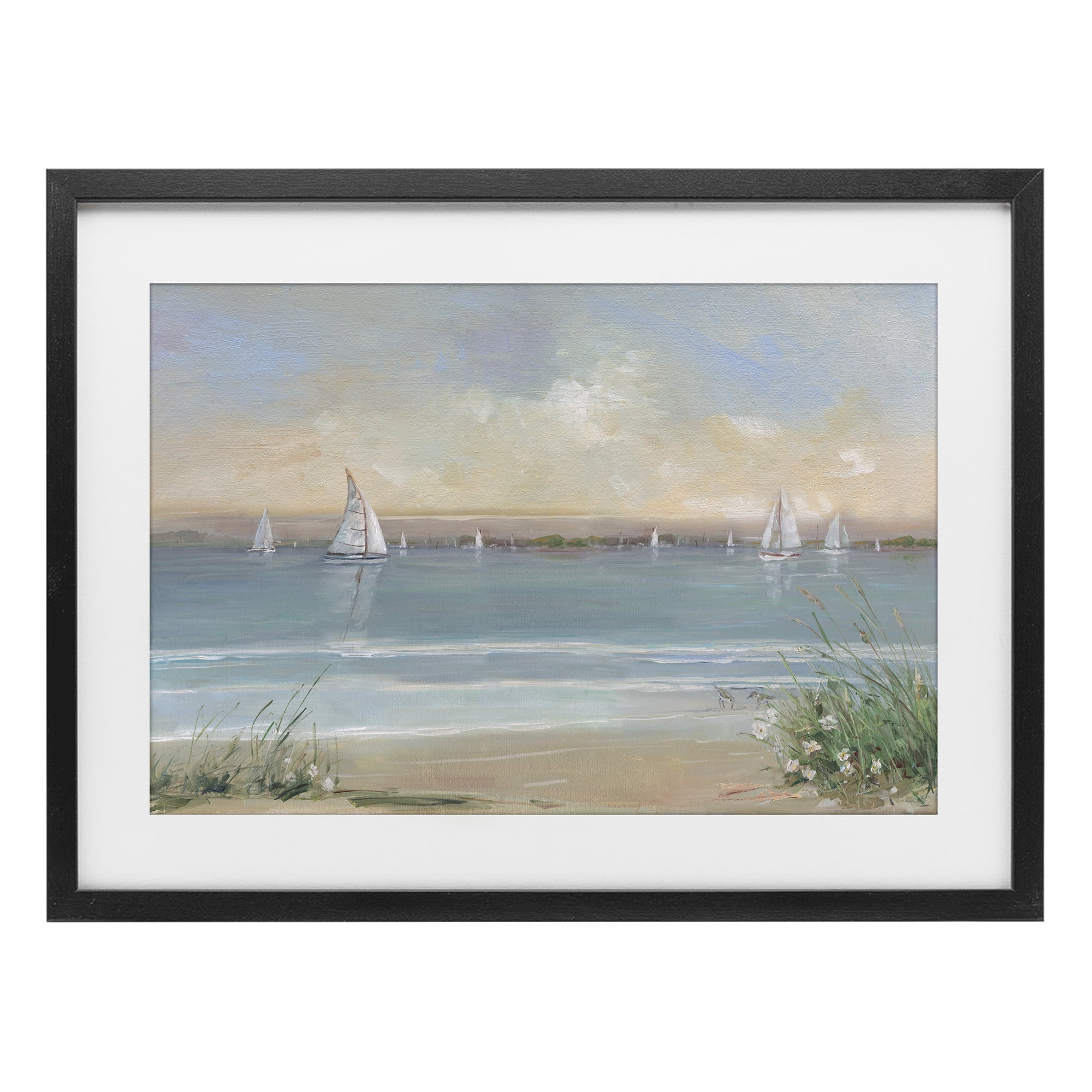 Stupell Industries Coastal Sailing At Dawn Black Framed Print Under ...