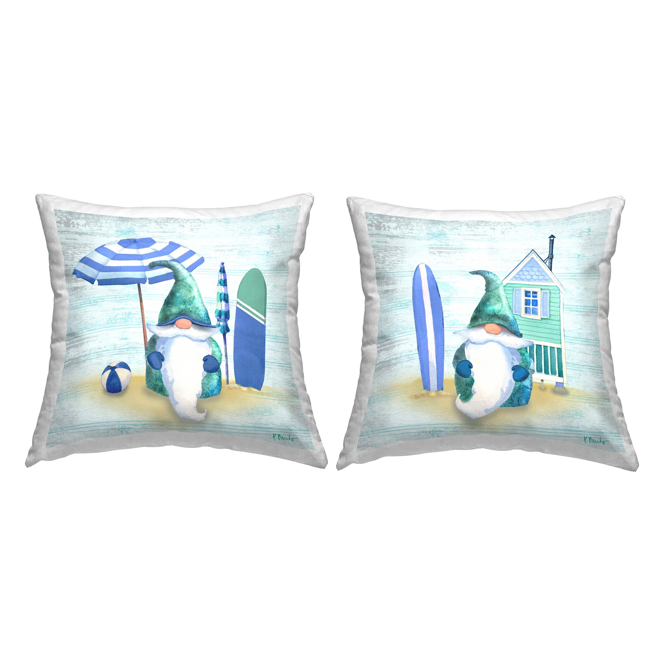 Stupell Industries Coastal Surfing Nautical Gnomes Printed Throw Pillow ...