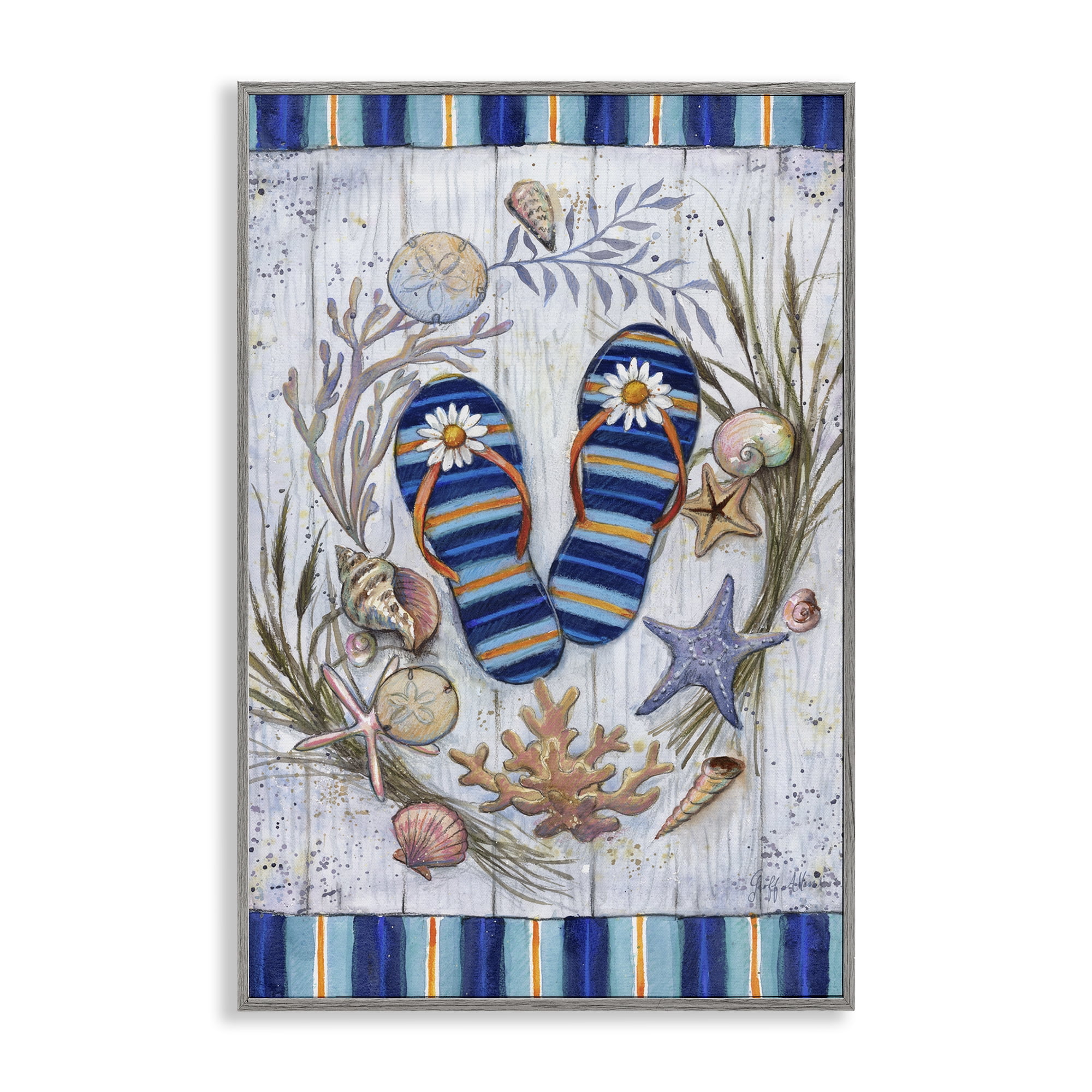 Stupell Industries Coastal Wreath & Flip Flops Nautical & Beach ...