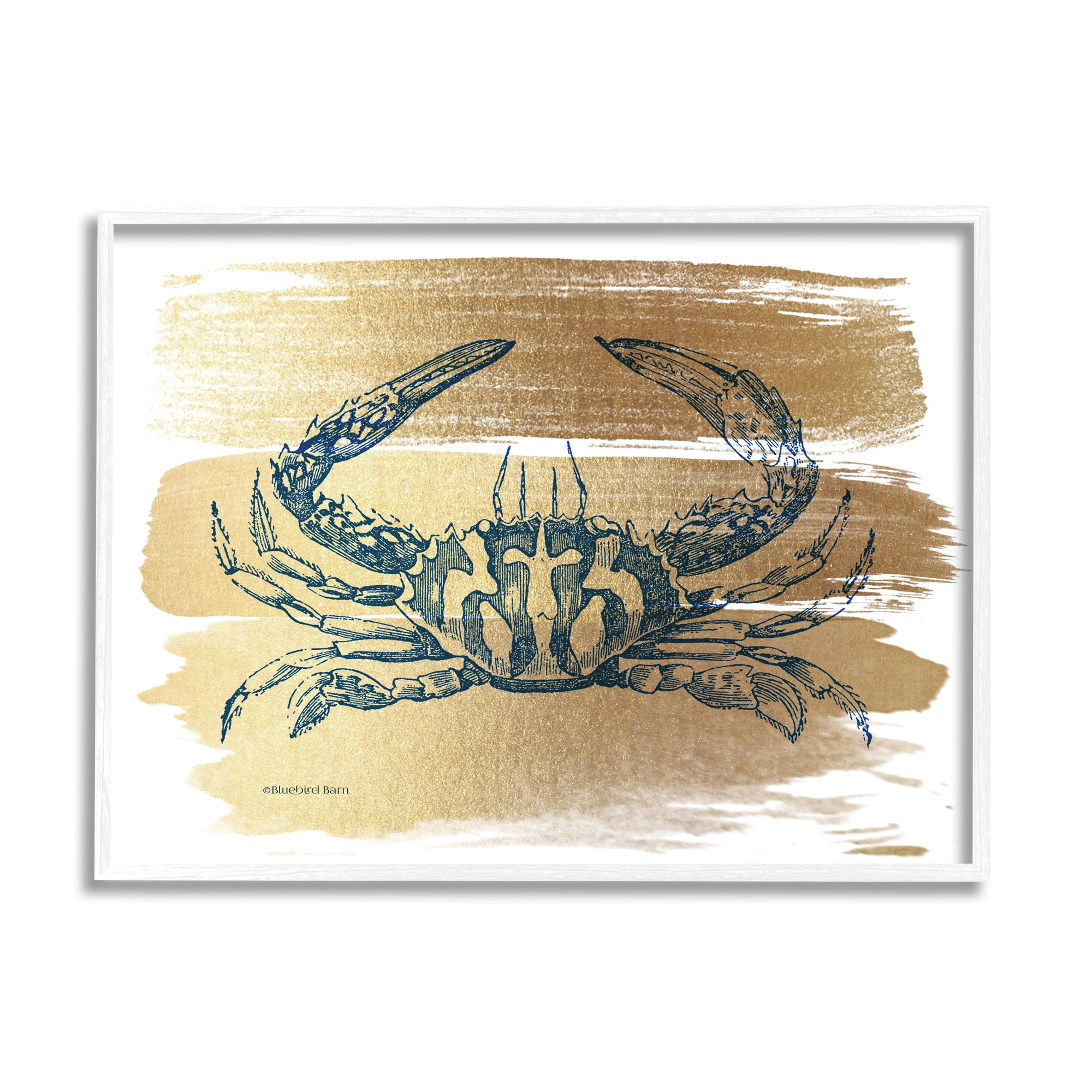 Stupell Industries Cobalt Blue Crab Golden Pattern Brush Sea Creature ...