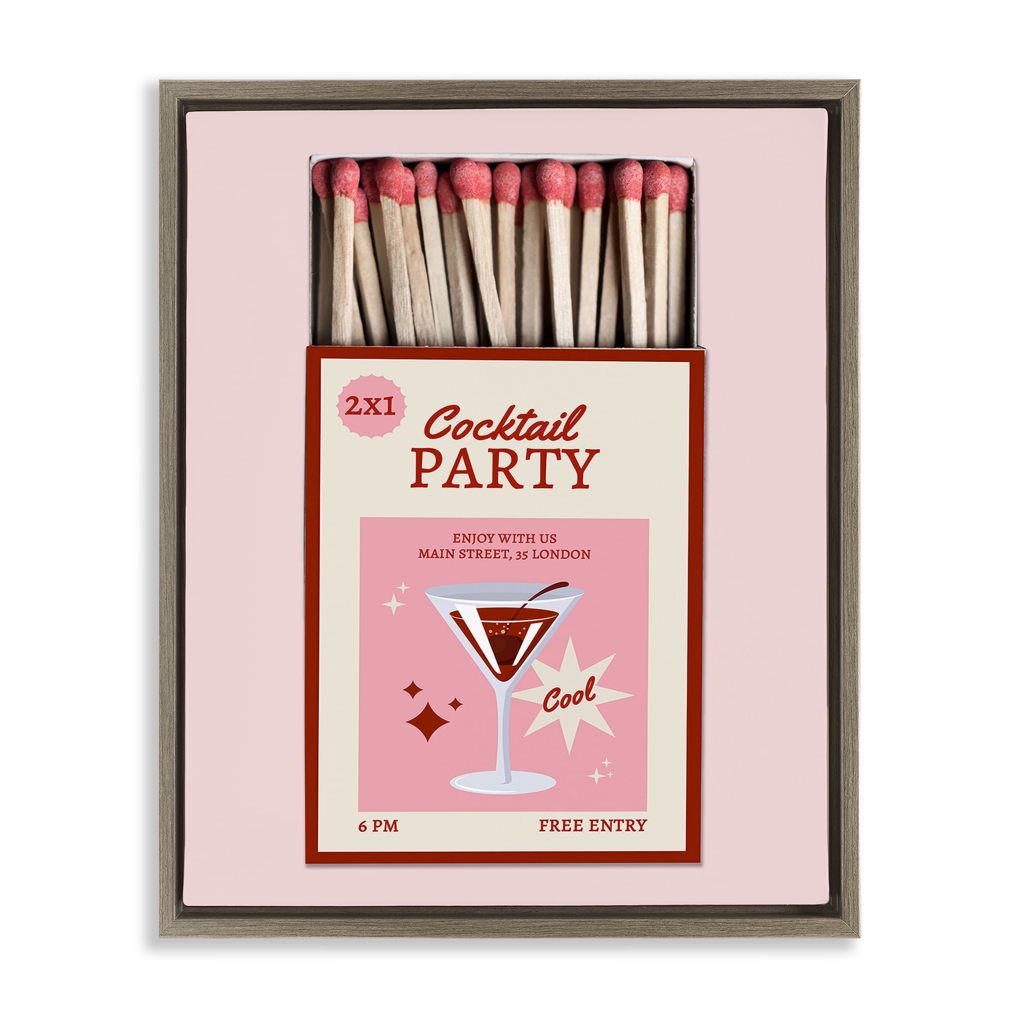 Stupell Industries Cocktail Party Matchbox Brown Framed Floater Canvas ...