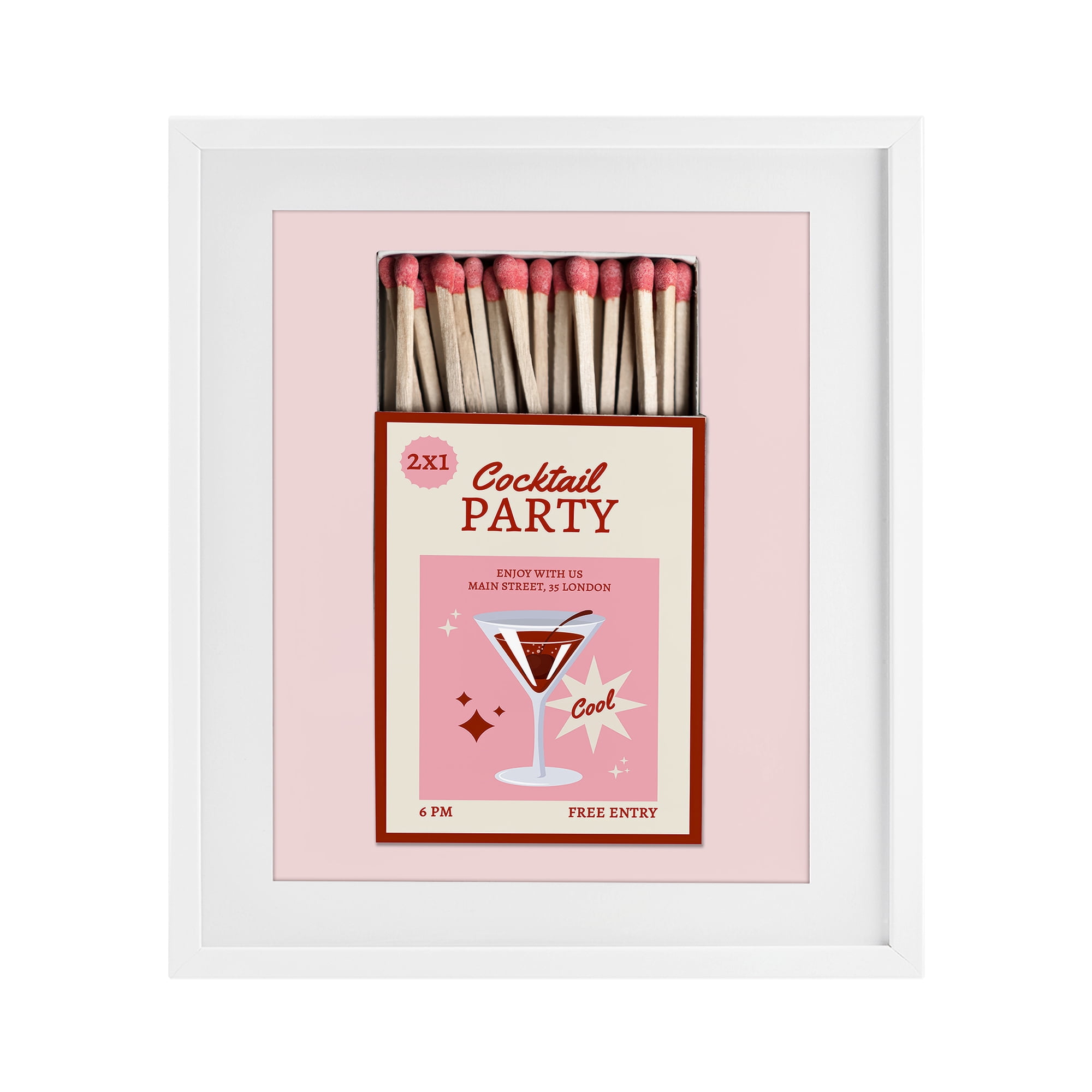Stupell Industries Cocktail Party Matchbox White Framed Print Under ...