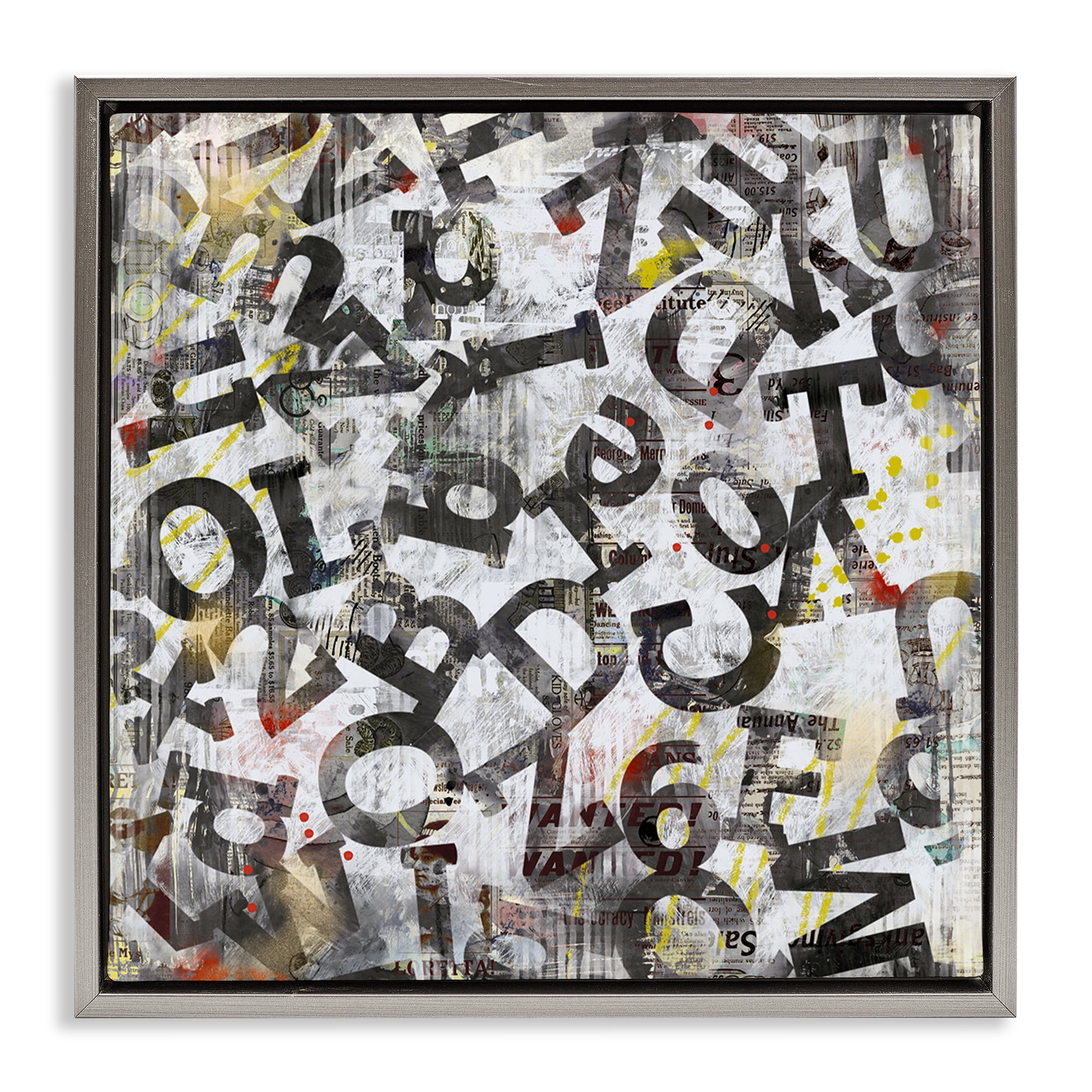 Stupell Industries Collaged Typography Letters Abstract Painting Gray ...
