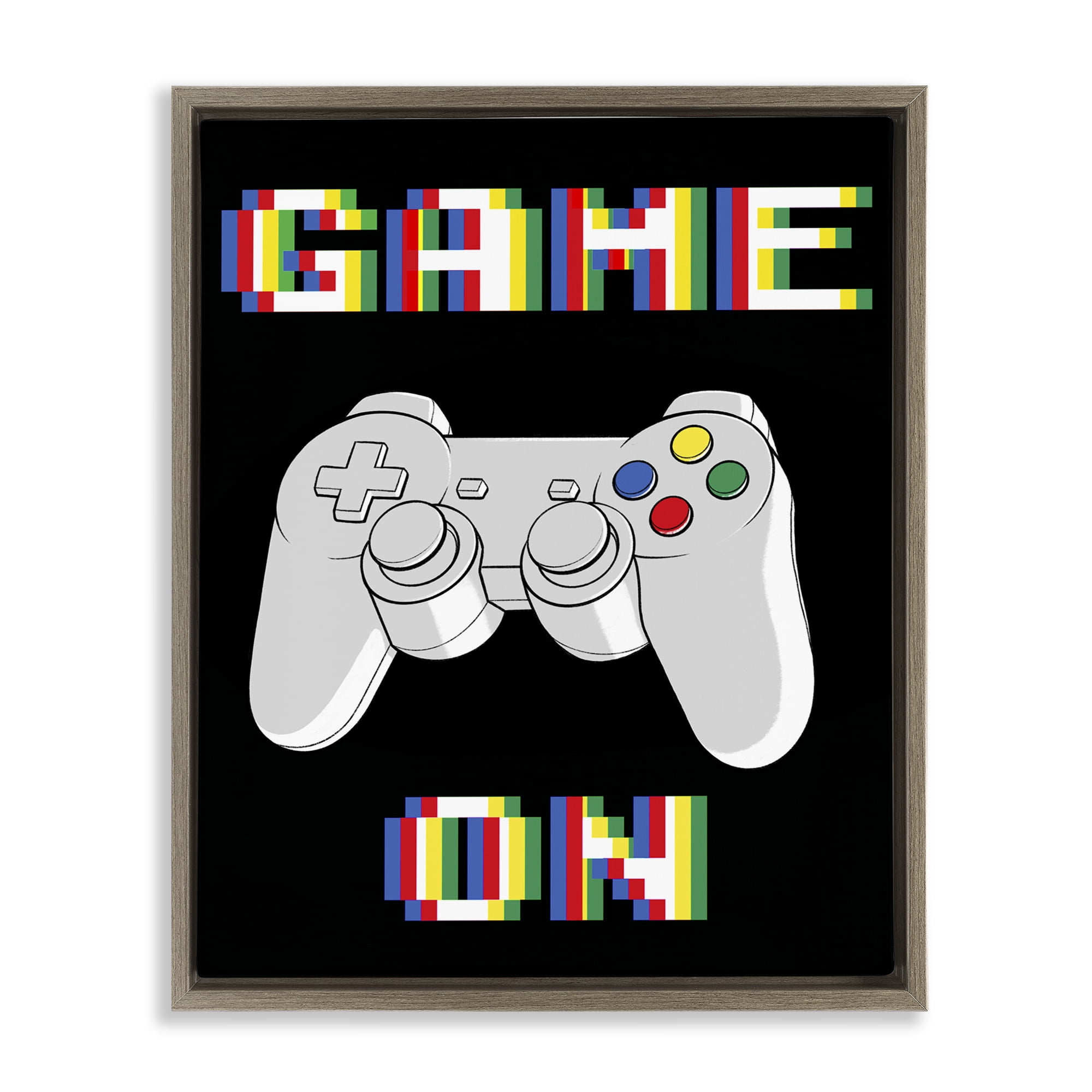 Stupell Industries Colorful Digital Game On Brown Framed Floater Canvas ...