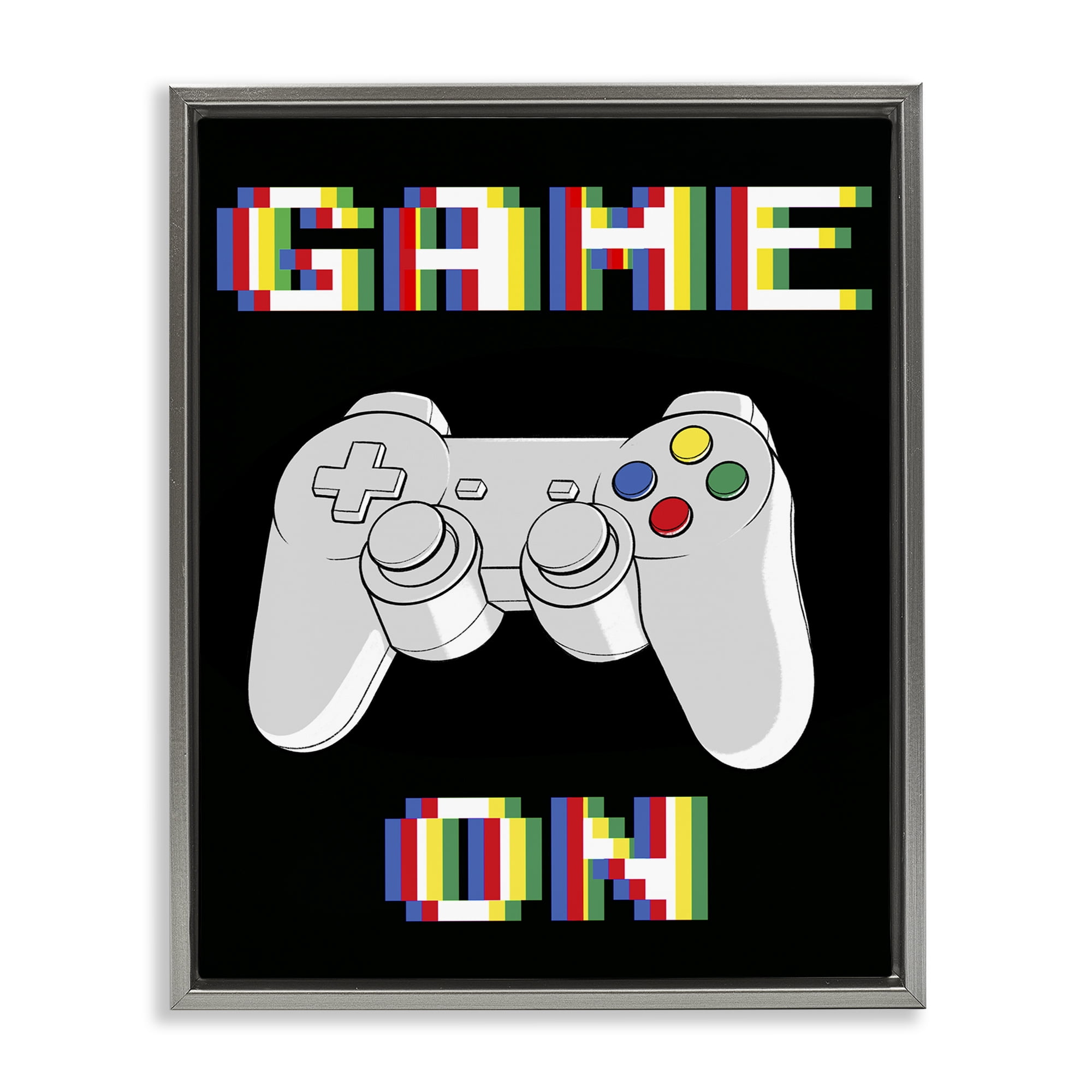Stupell Industries Colorful Digital Game On Gray Framed Floater Canvas ...