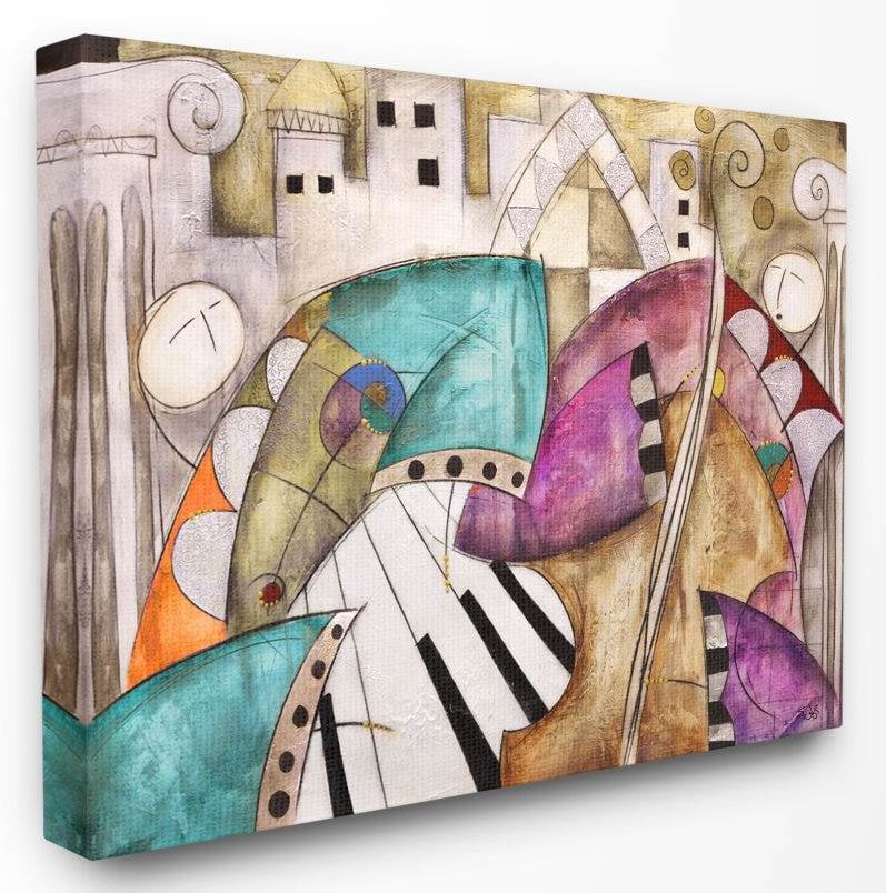 Stupell Industries Colorful Geometry Abstract Jazz Band Painting Canvas ...
