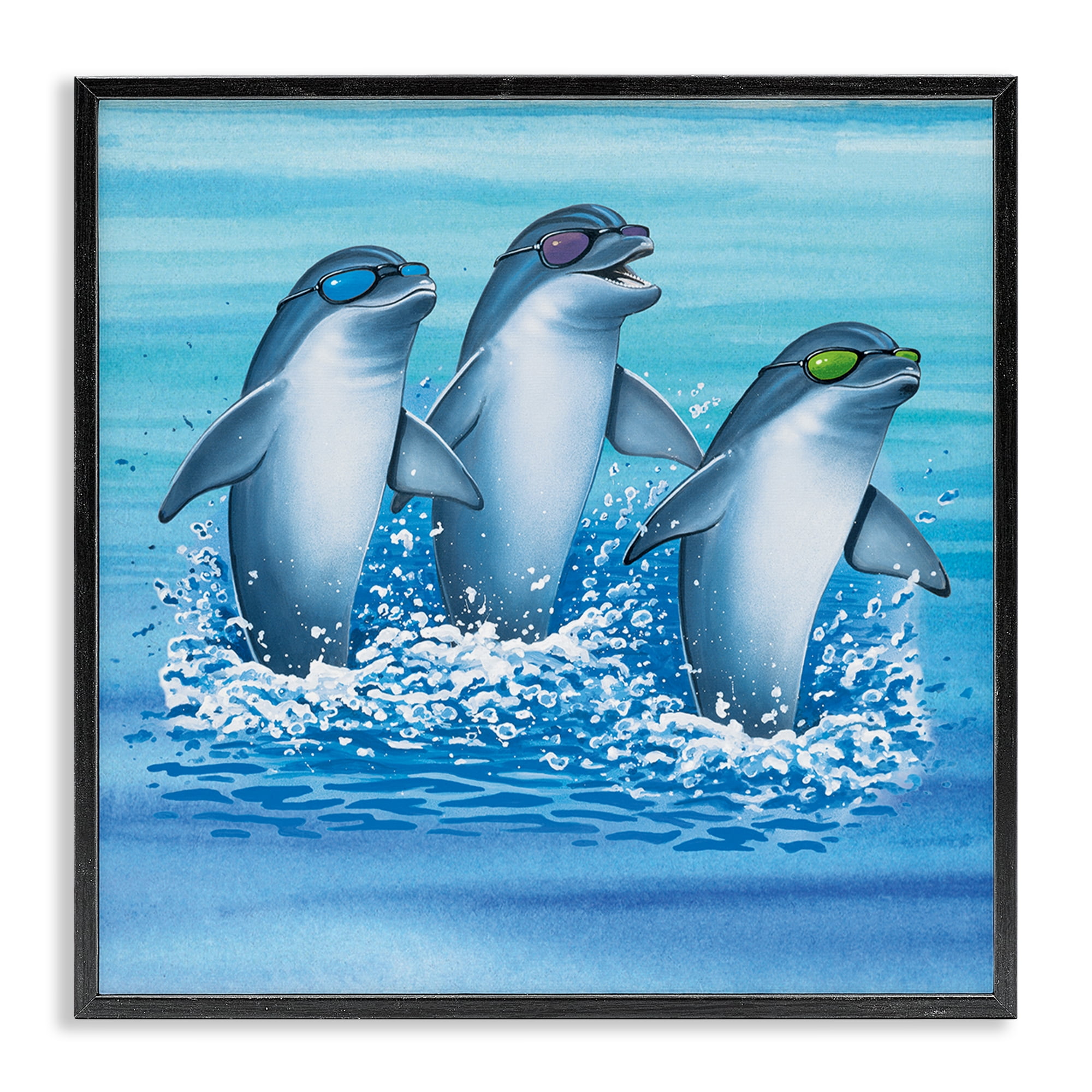 Stupell Industries Cool Dolphins Trio Animals Painting Black Framed Art ...