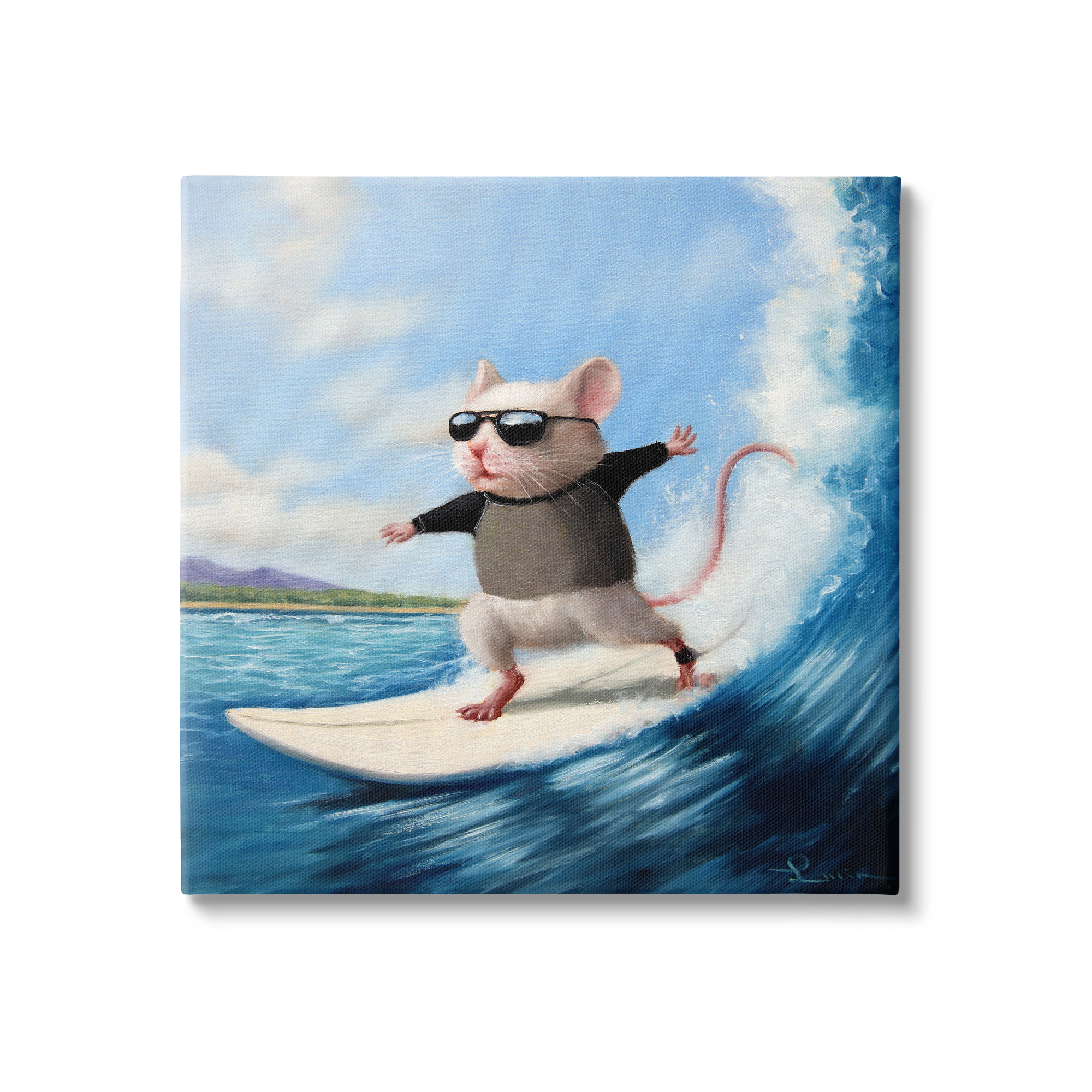 Stupell Industries Cool Surfer Mouse Blue Ocean Waves Surfboard Canvas ...