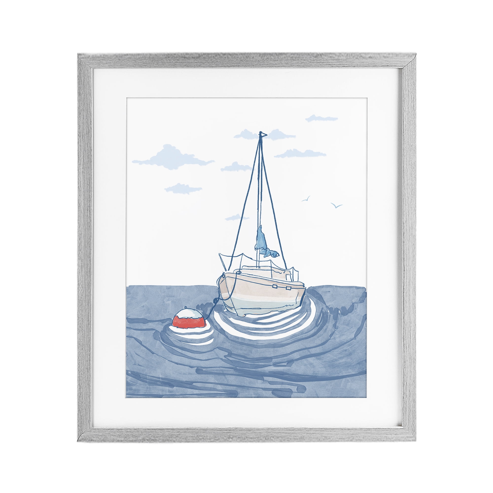 Stupell Industries Cool Tone Sailboat Floating Gray Framed Print Under ...