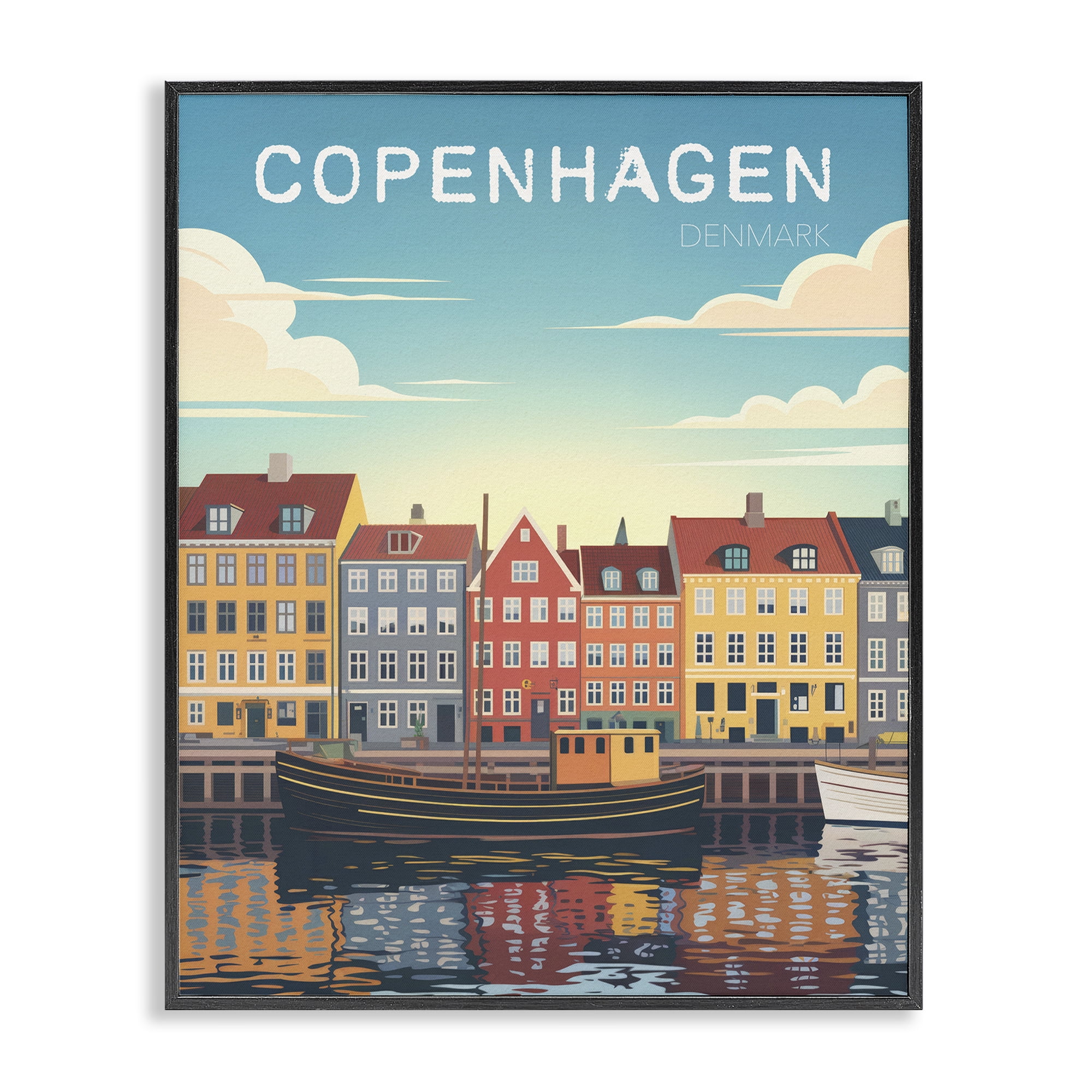 Stupell Industries Copenhagen Cityscape with River Black Framed Giclee ...