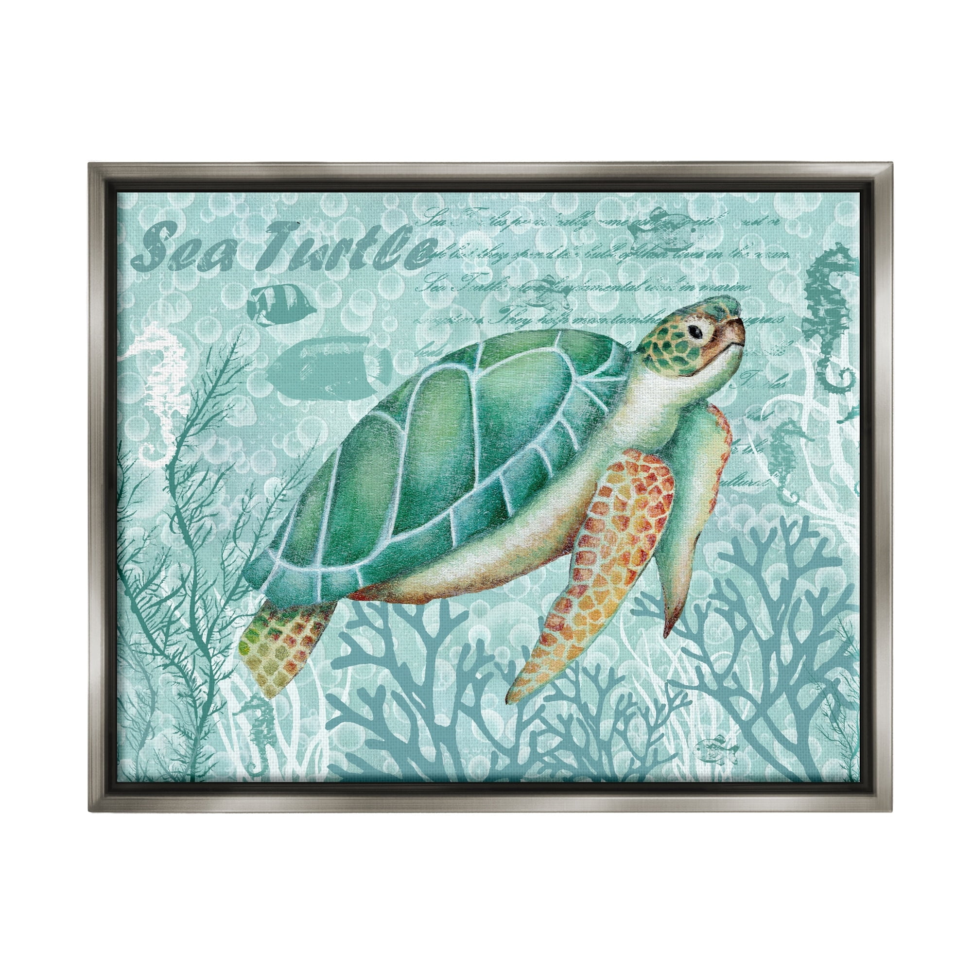 Stupell Industries Coral Bordered Sea Turtle Seahorse Script ...