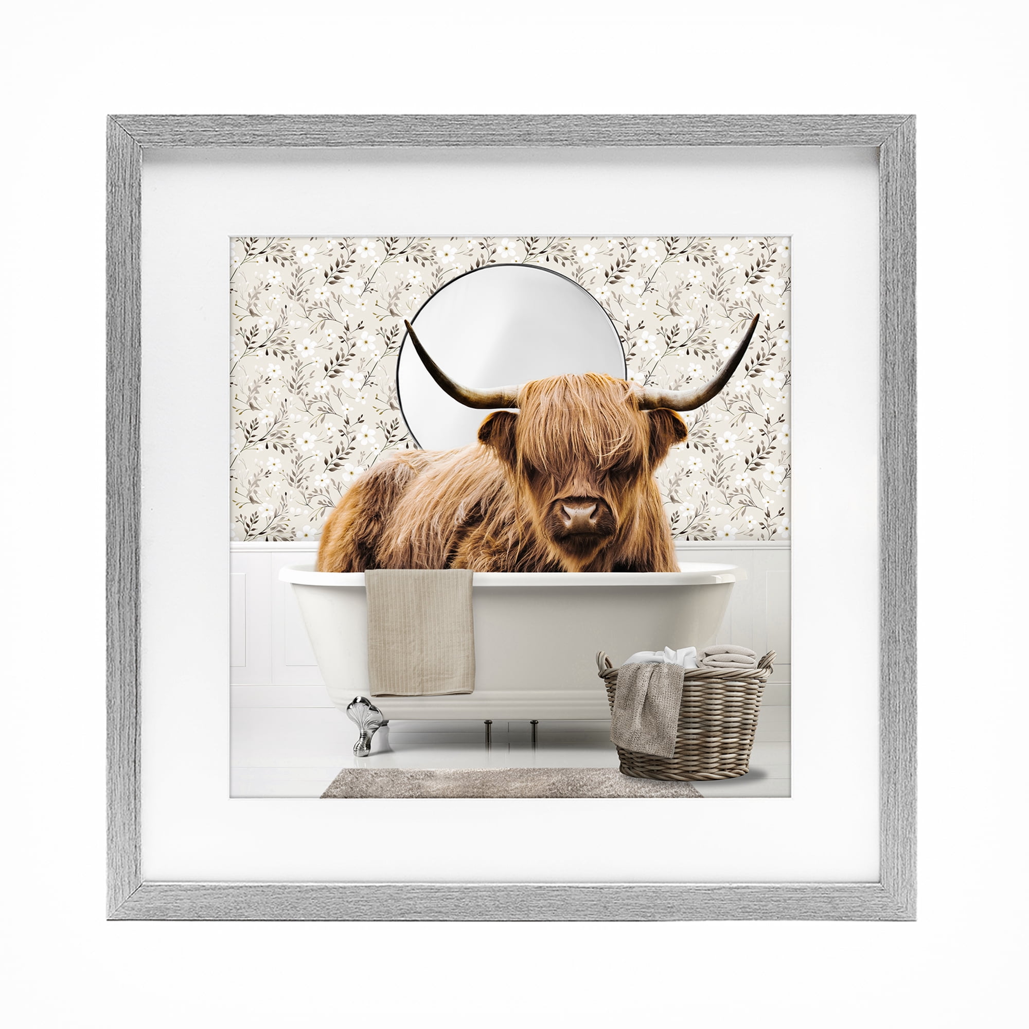 Stupell Industries Cottage Cattle Bath Time Gray Framed Print Under ...