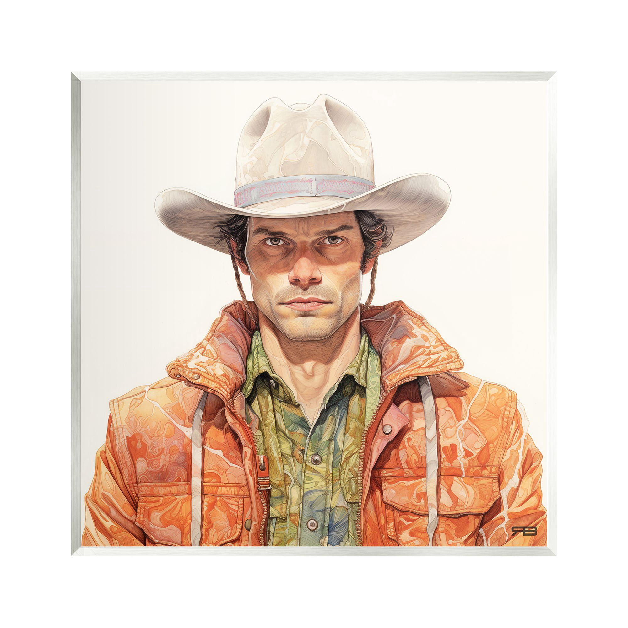 Stupell Industries Country Cowboy Portrait Abstract Painting Unframed ...