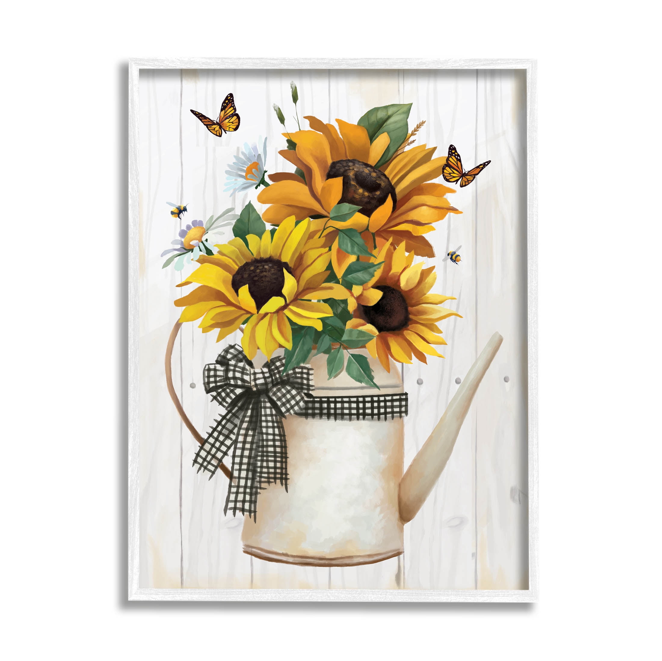 Stupell Industries Country Rustic Sunflower Bouquet Graphic Art White ...