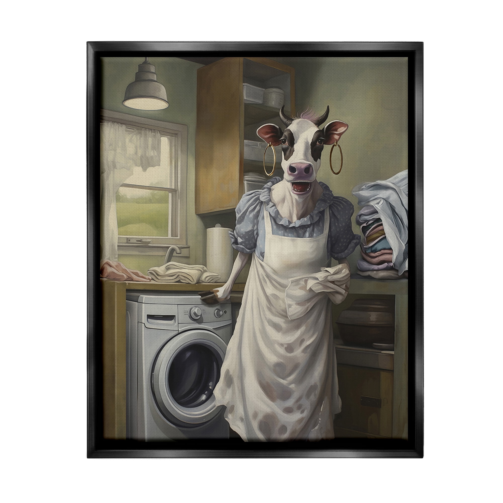 Stupell Industries Cow Doing Laundry Animals & Insects Painting Black ...