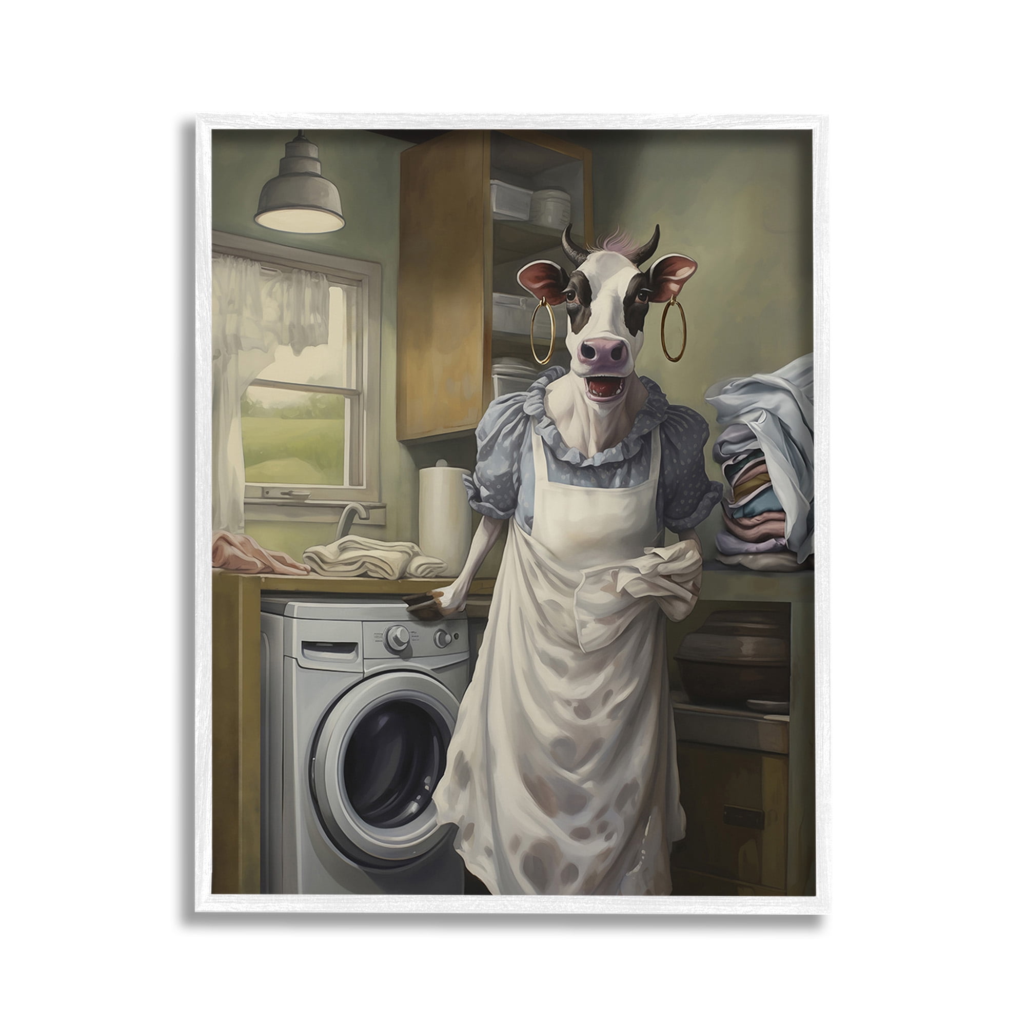 Stupell Industries Cow Doing Laundry Painting - Farmhouse Wall Decor ...
