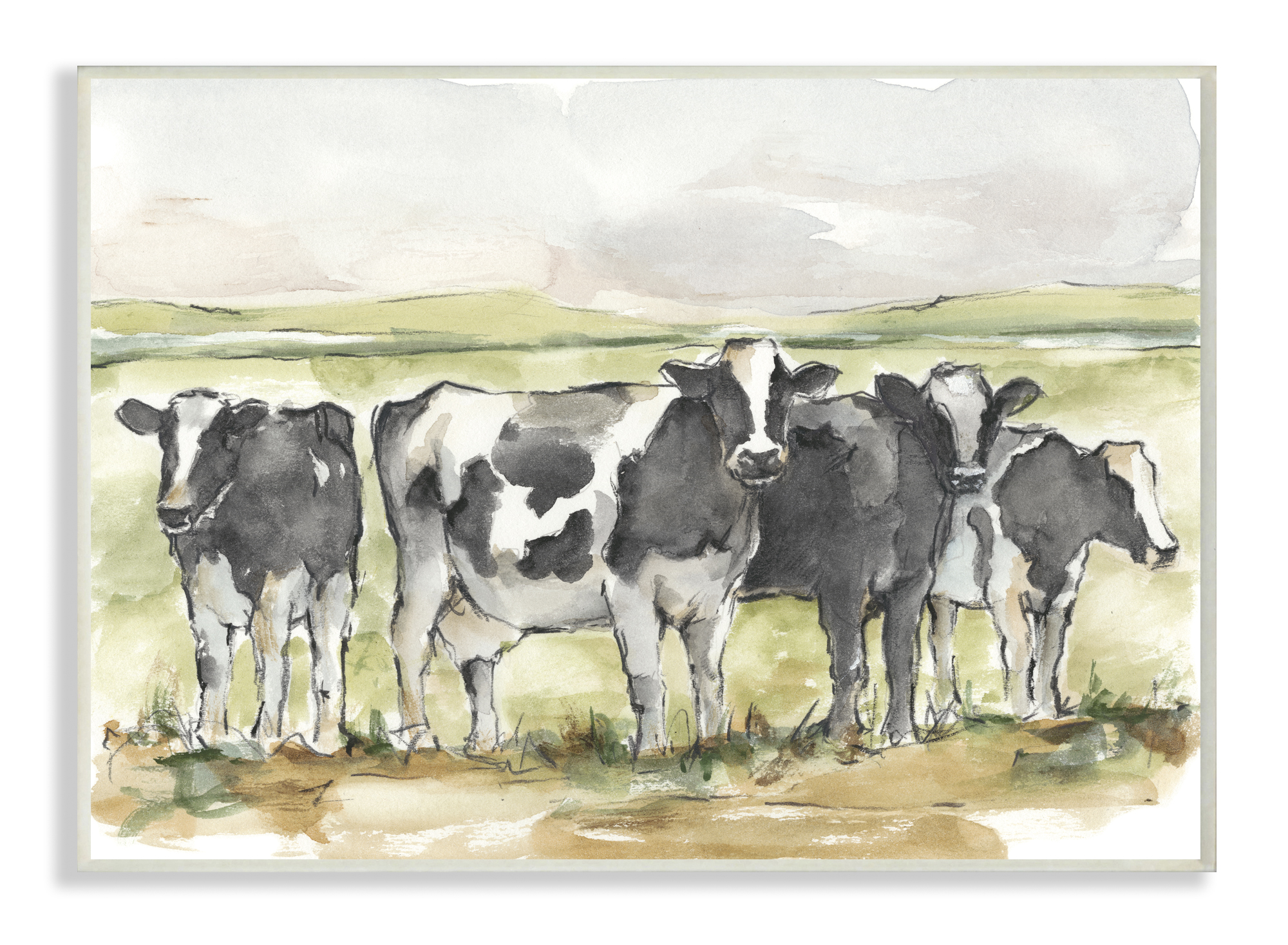 Stupell Industries Cow Pasture Farm Landscape Animal Watercolor ...