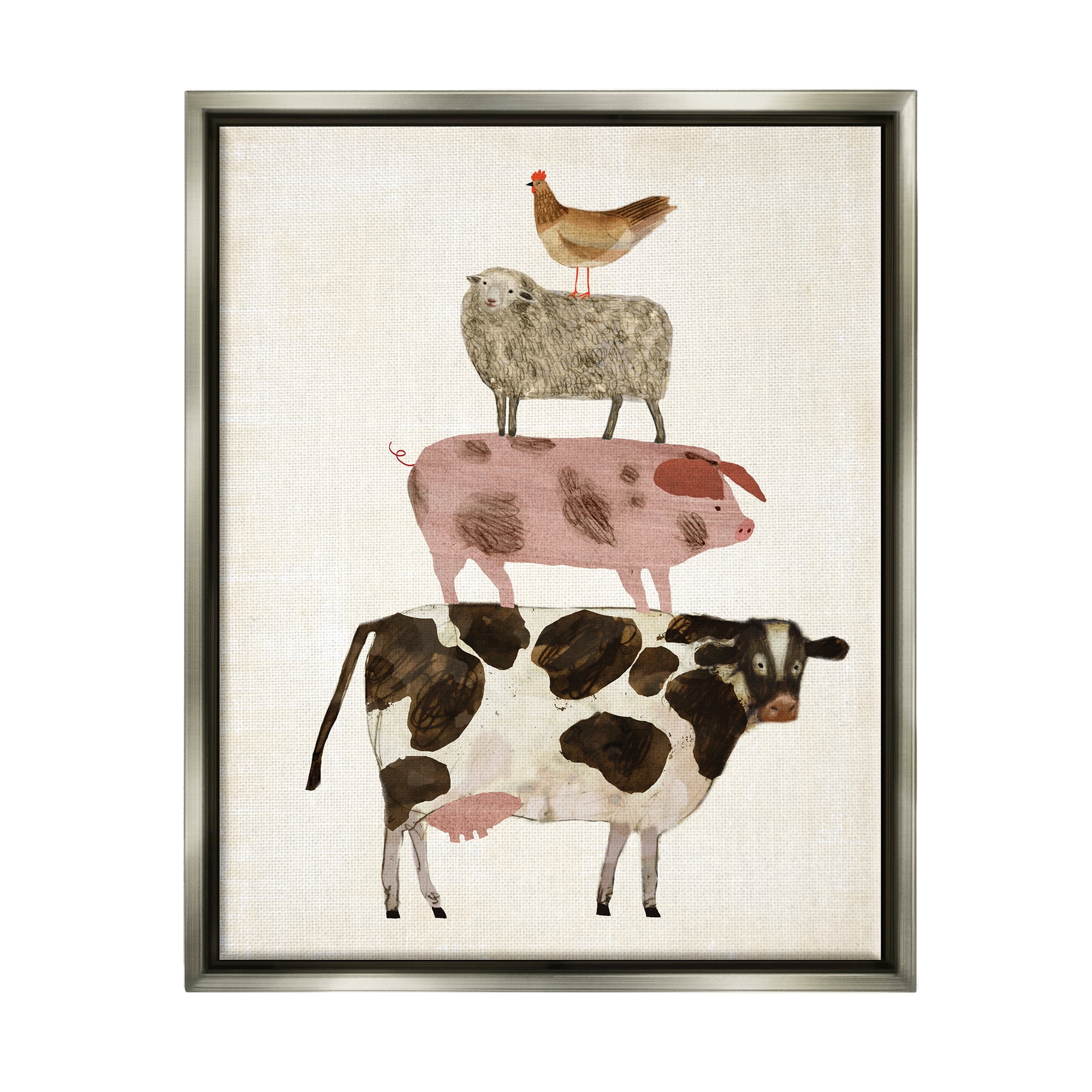 Stupell Industries Cow Sheep Pig and Chicken Barnyard Buds Stacked Farm ...