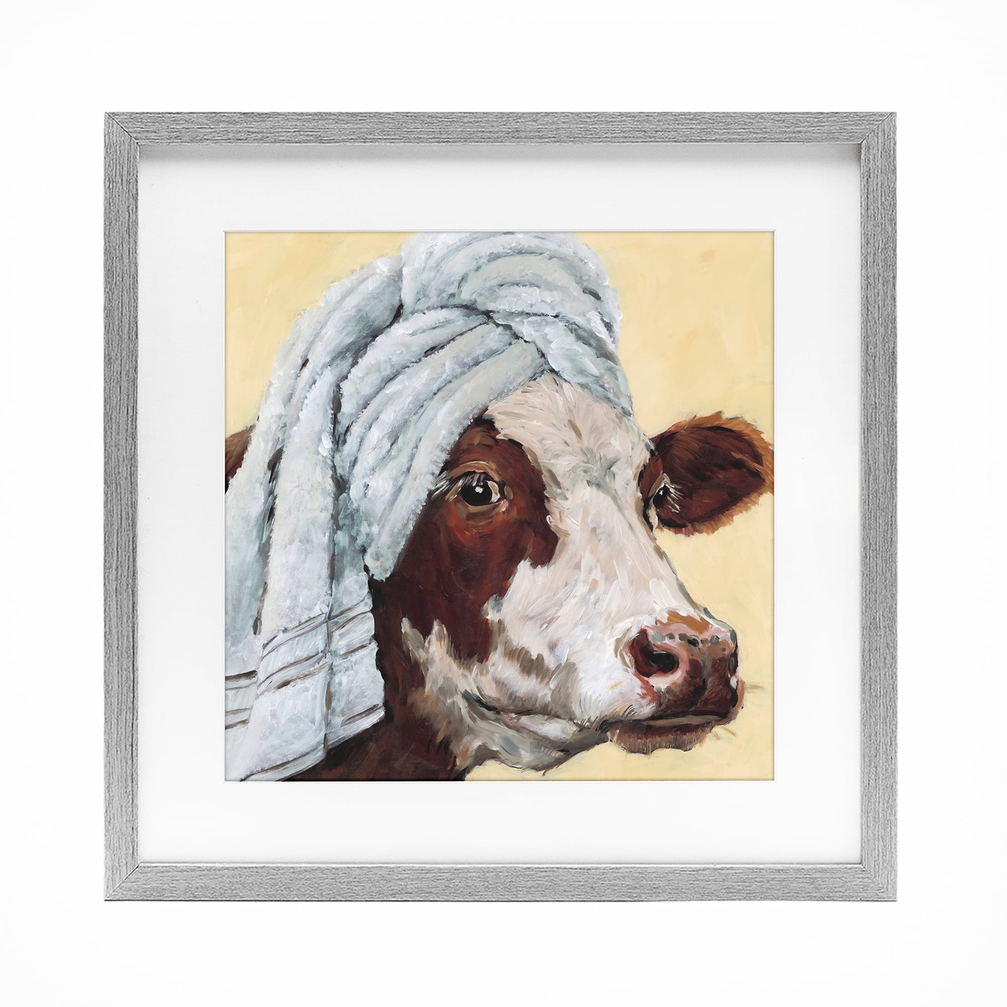 Stupell Industries Cow Spa with Towel Gray Framed Print Under Glass ...