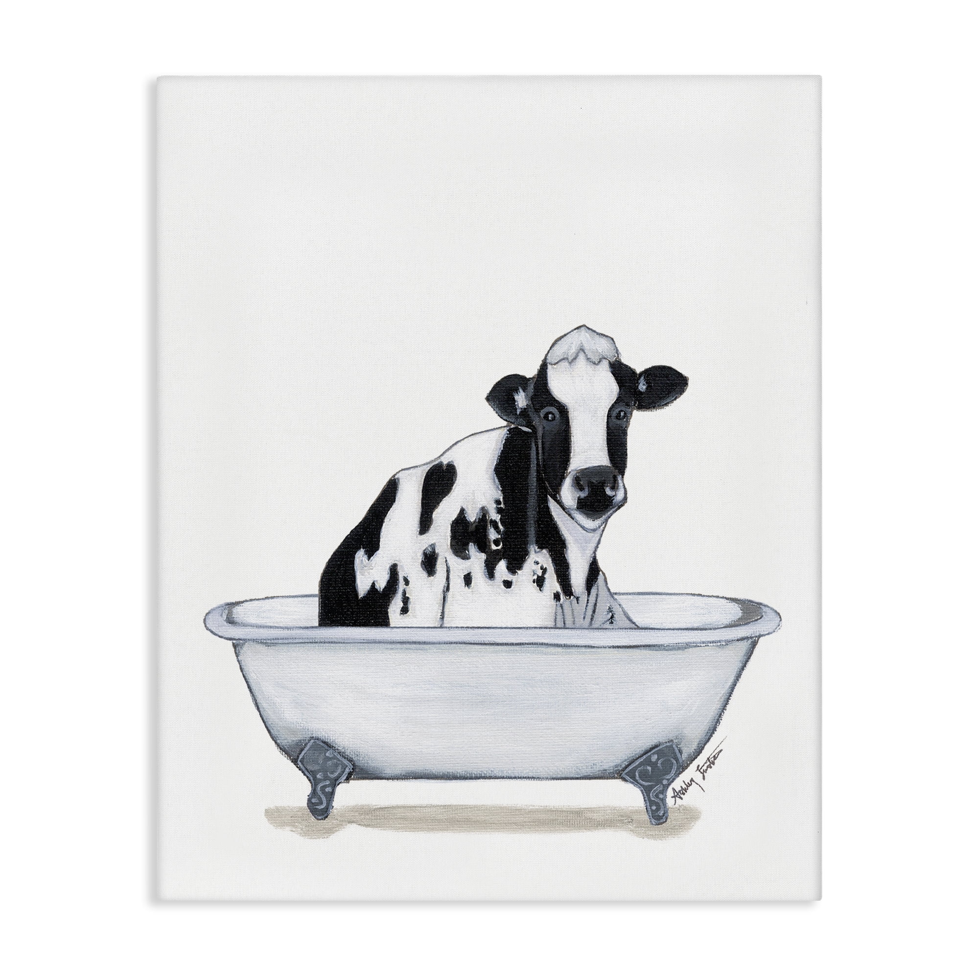Stupell Industries Cow in Tub Sketch Bath & Laundry Painting Wrapped ...
