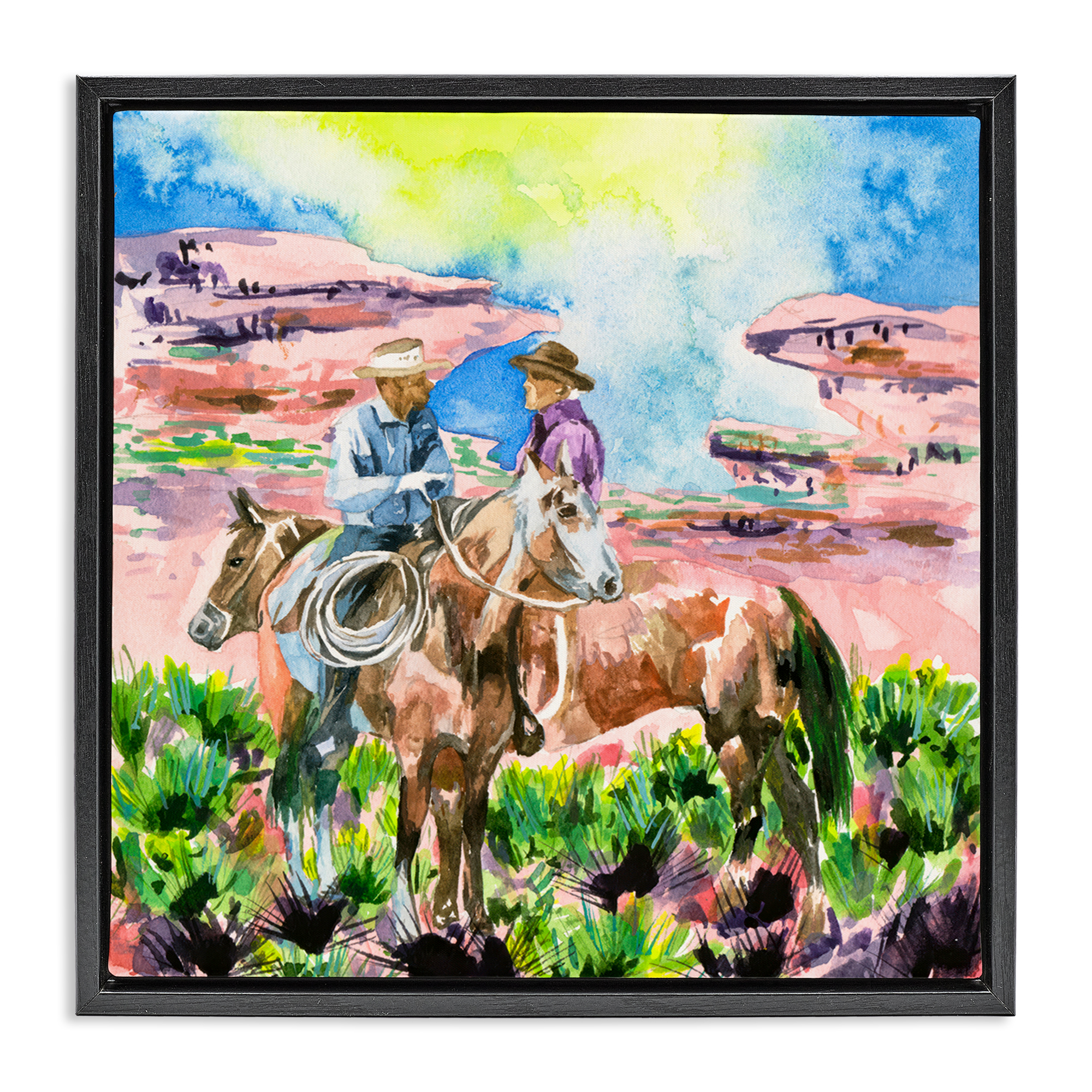 Stupell Industries Cowboy Duo in Canyon Animals Painting Black Floater ...