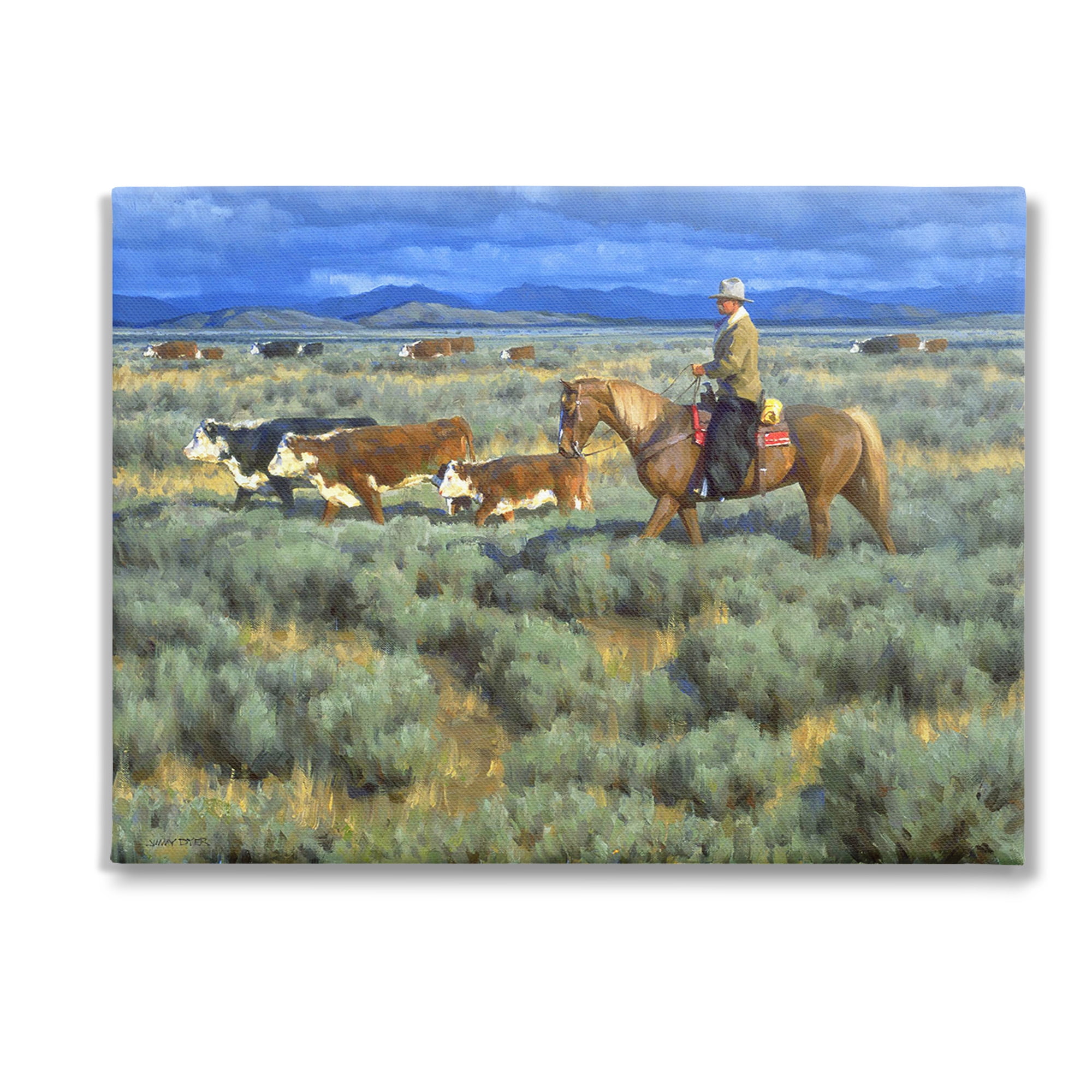 Stupell Industries Cowboy Rounding Cattle Animals & Insects Painting ...