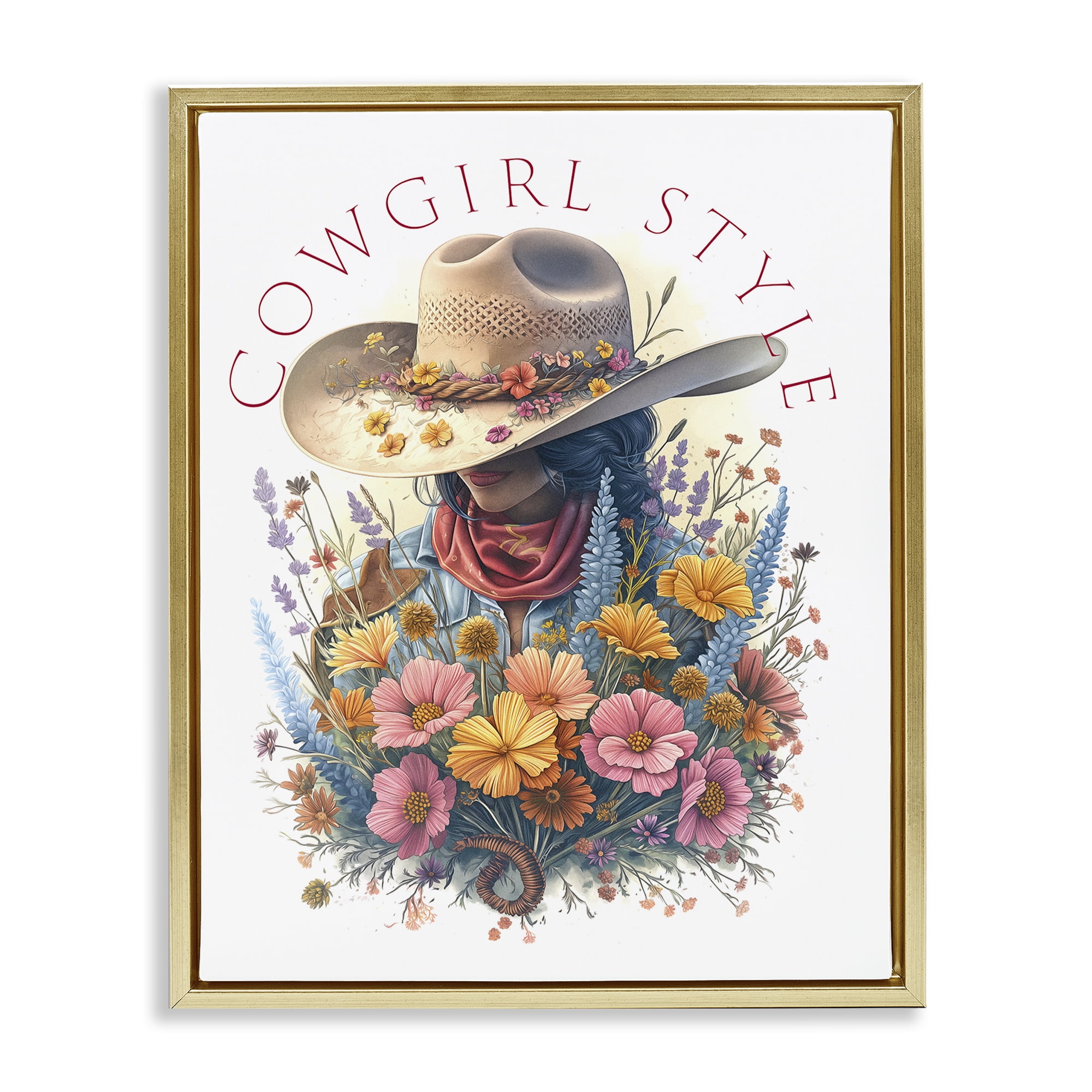 Stupell Industries Cowgirl Style with Florals People Painting Gold ...