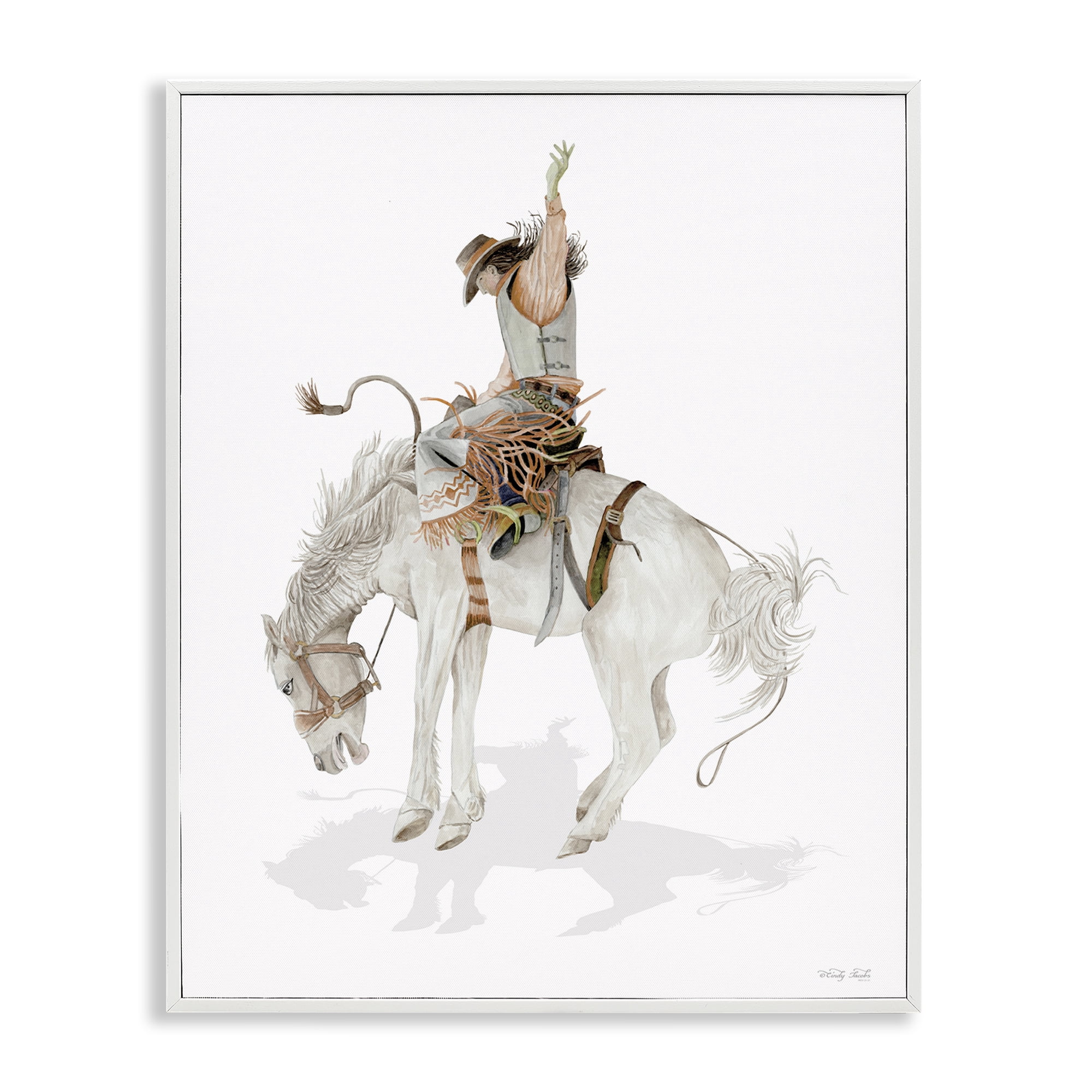 Stupell Industries Cowgirl on Rearing Horse People Painting White ...