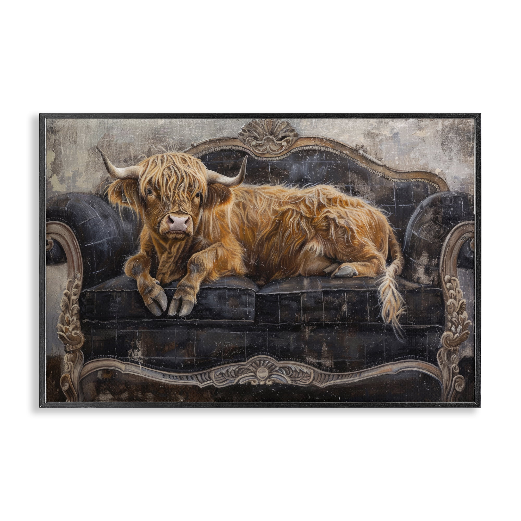Stupell Industries Cozy Couch Highland Cow Black Framed Giclee Art ...