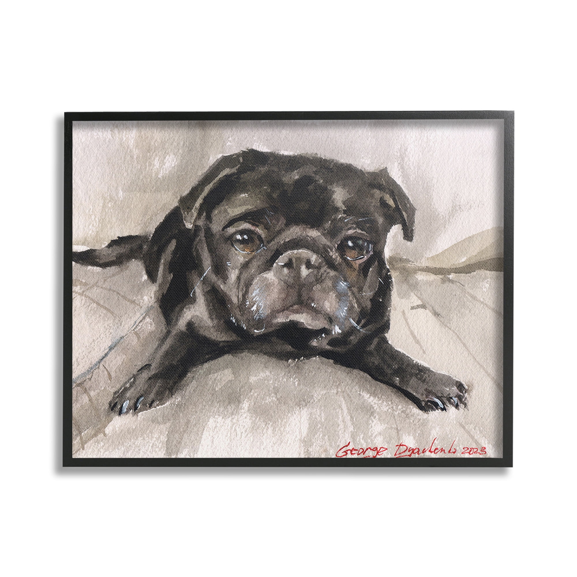 Stupell Industries Cozy Pug Relaxing Animals & Insects Painting Black ...