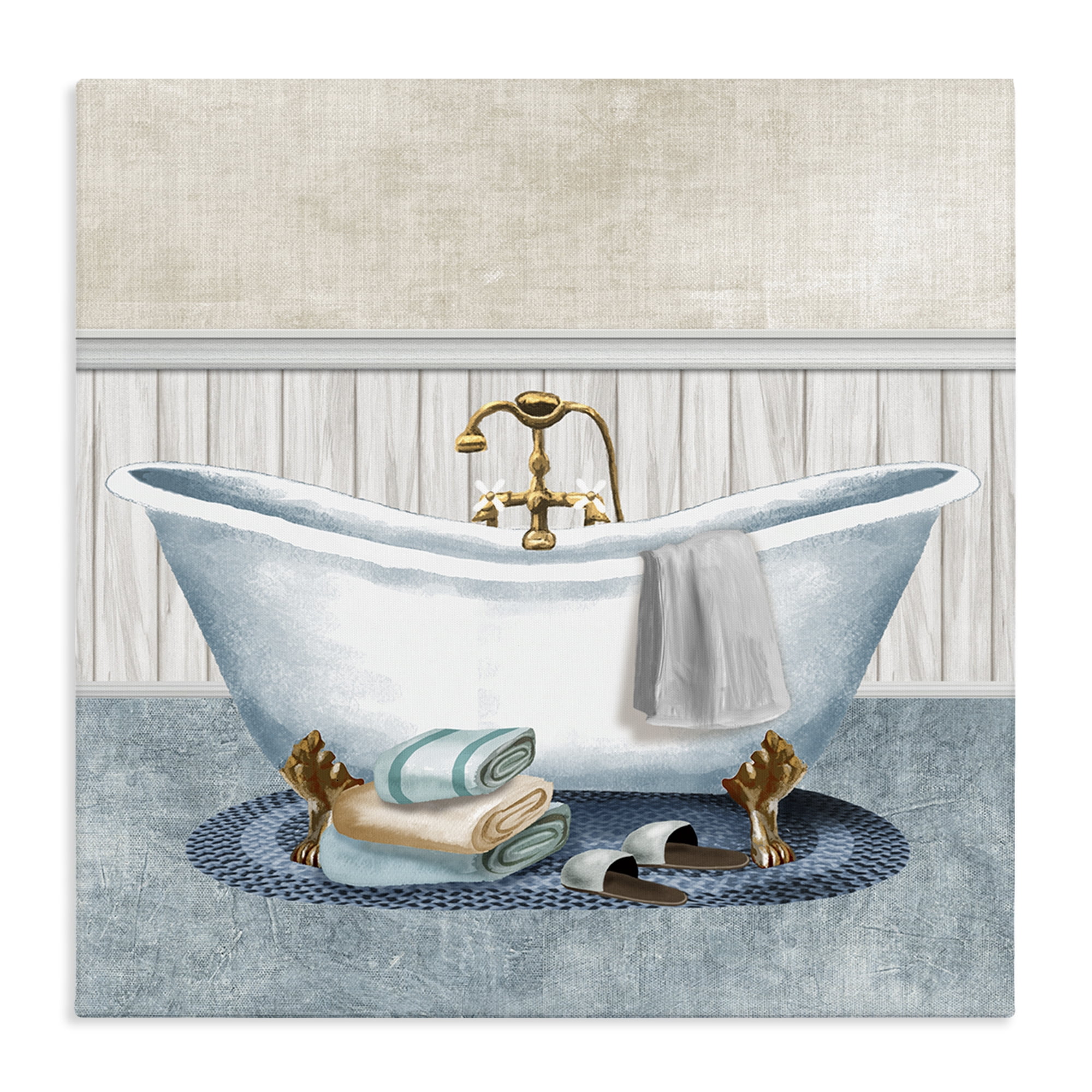 Stupell Industries Cozy Spa Bathtub & Slippers Canvas Wall Art, design ...